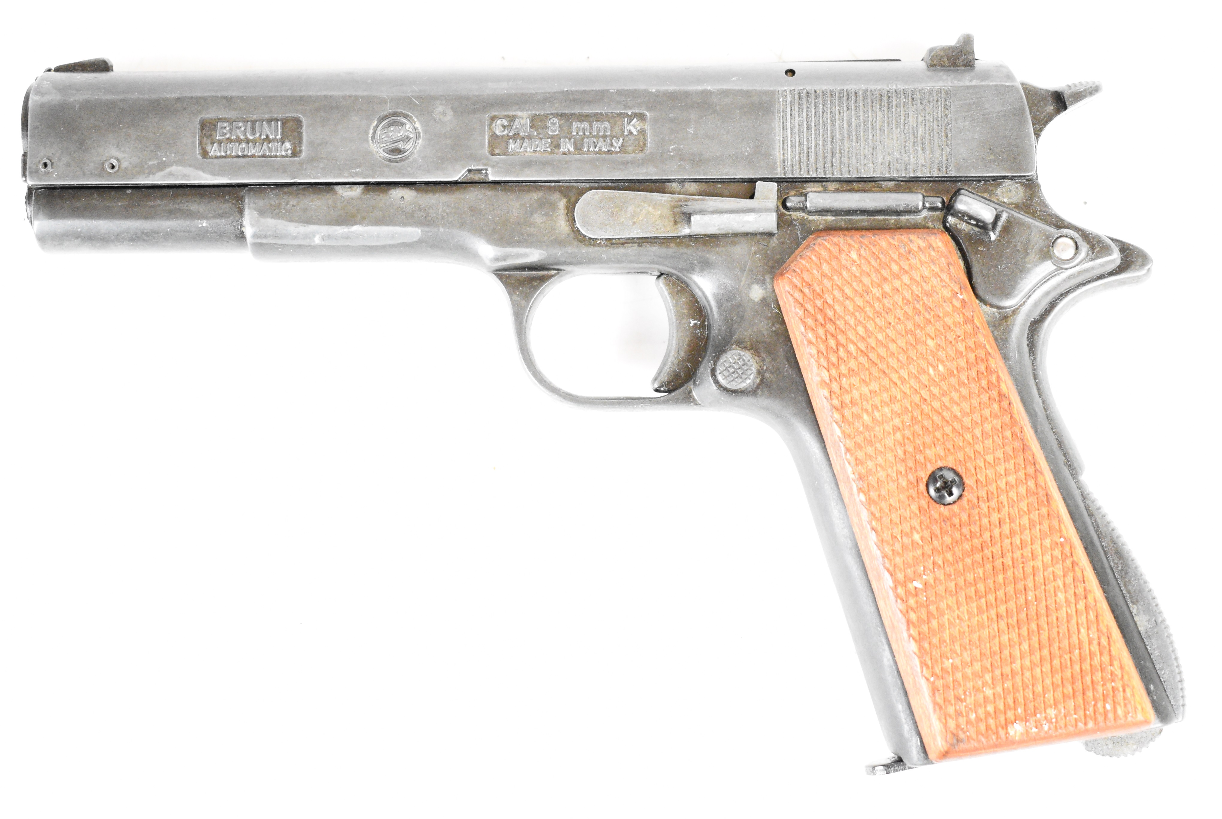 BBM Bruni 8mm blank firing pistol with chequered wooden grips and multi ...