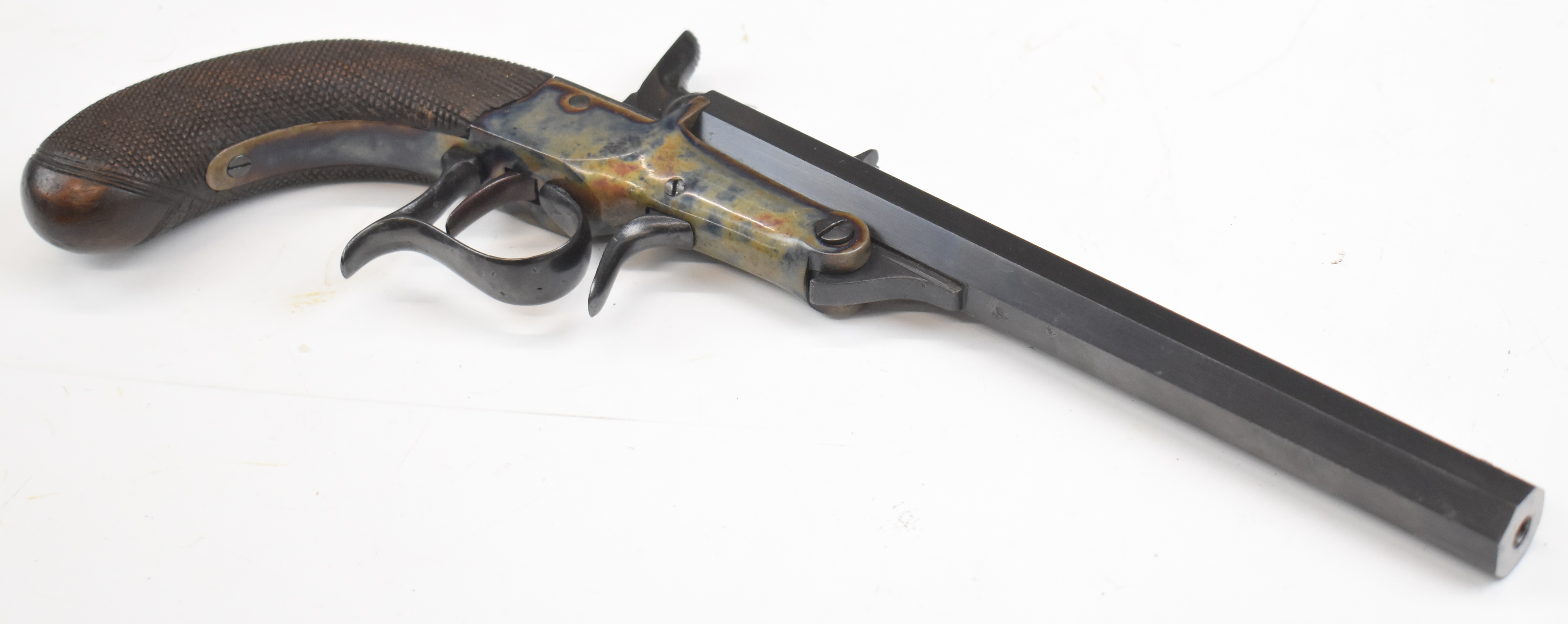 Unnamed percussion hammer action saloon or target pistol with spurred ...