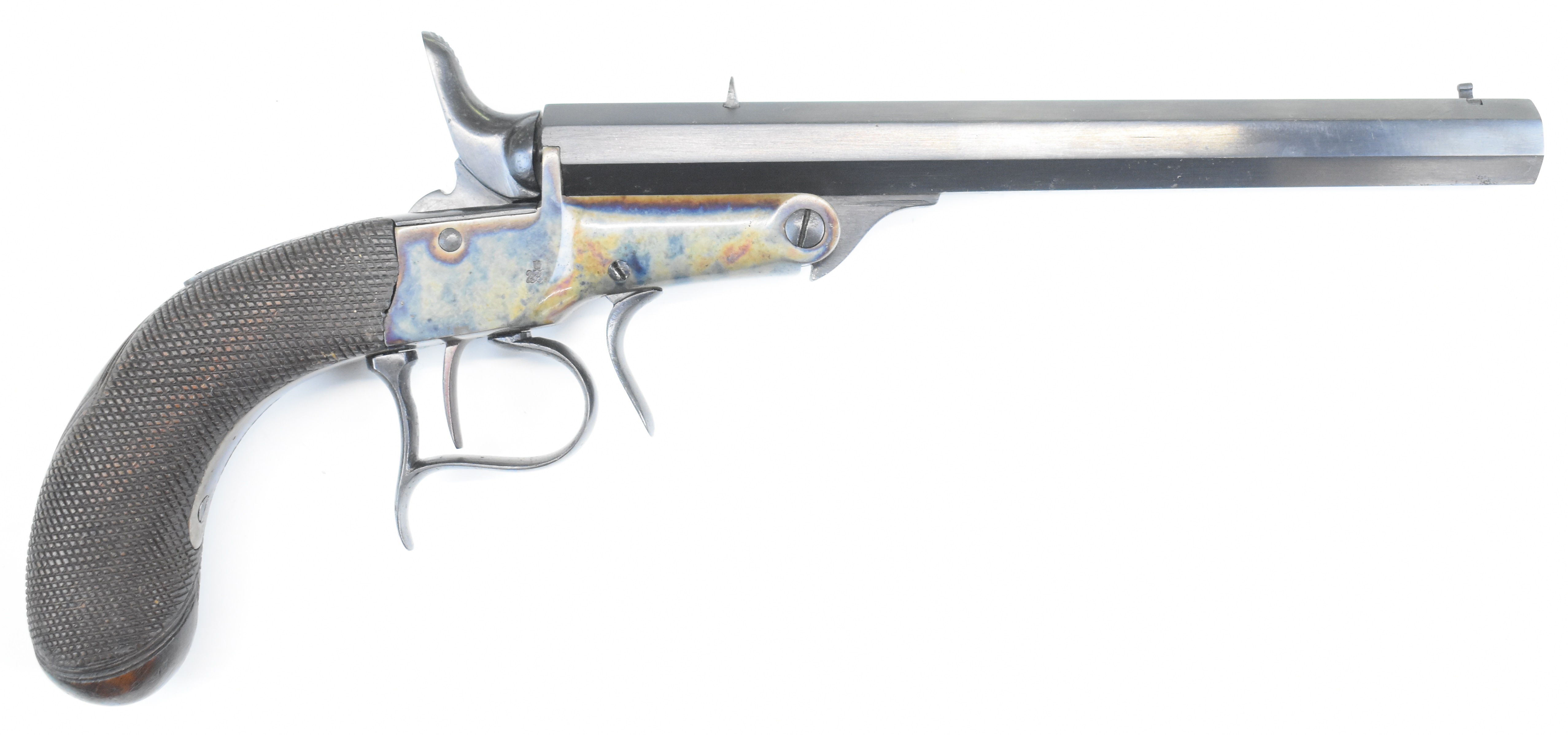 Unnamed percussion hammer action saloon or target pistol with spurred ...