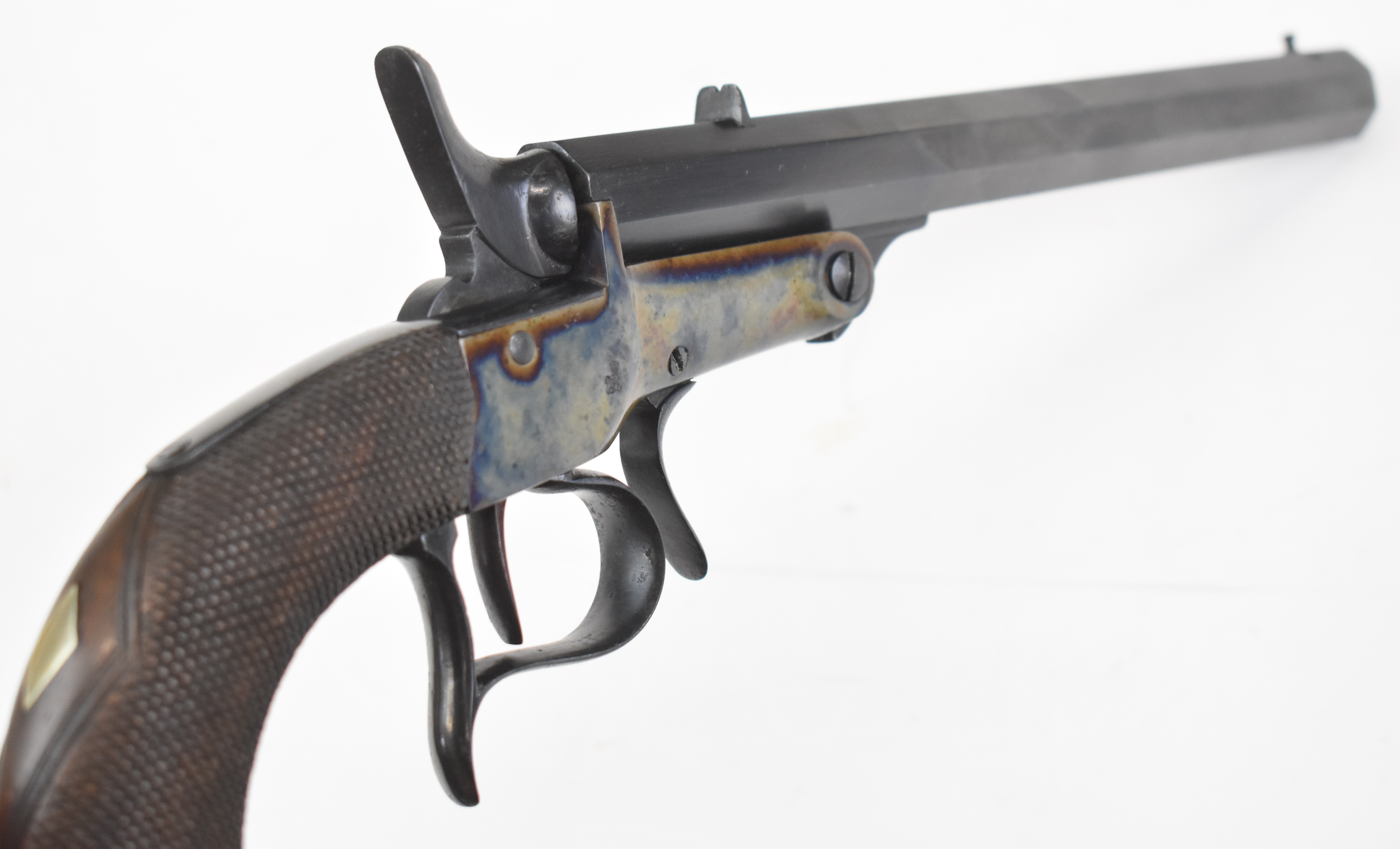 Unnamed percussion hammer action saloon or target pistol with spurred ...