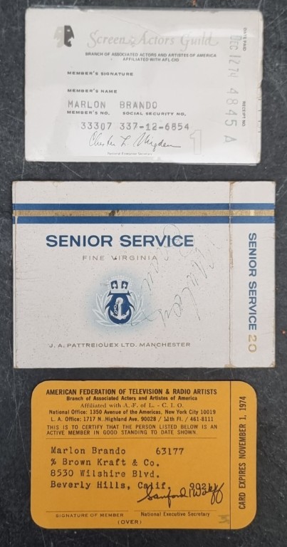 MARLON BRANDO: a signed Senior Service cigarette packet, signature in ...