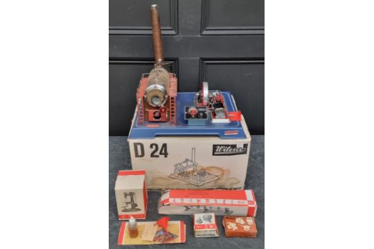 A Wilesco D24 stationary steam engine, 41cm wide, boxed; together with ...