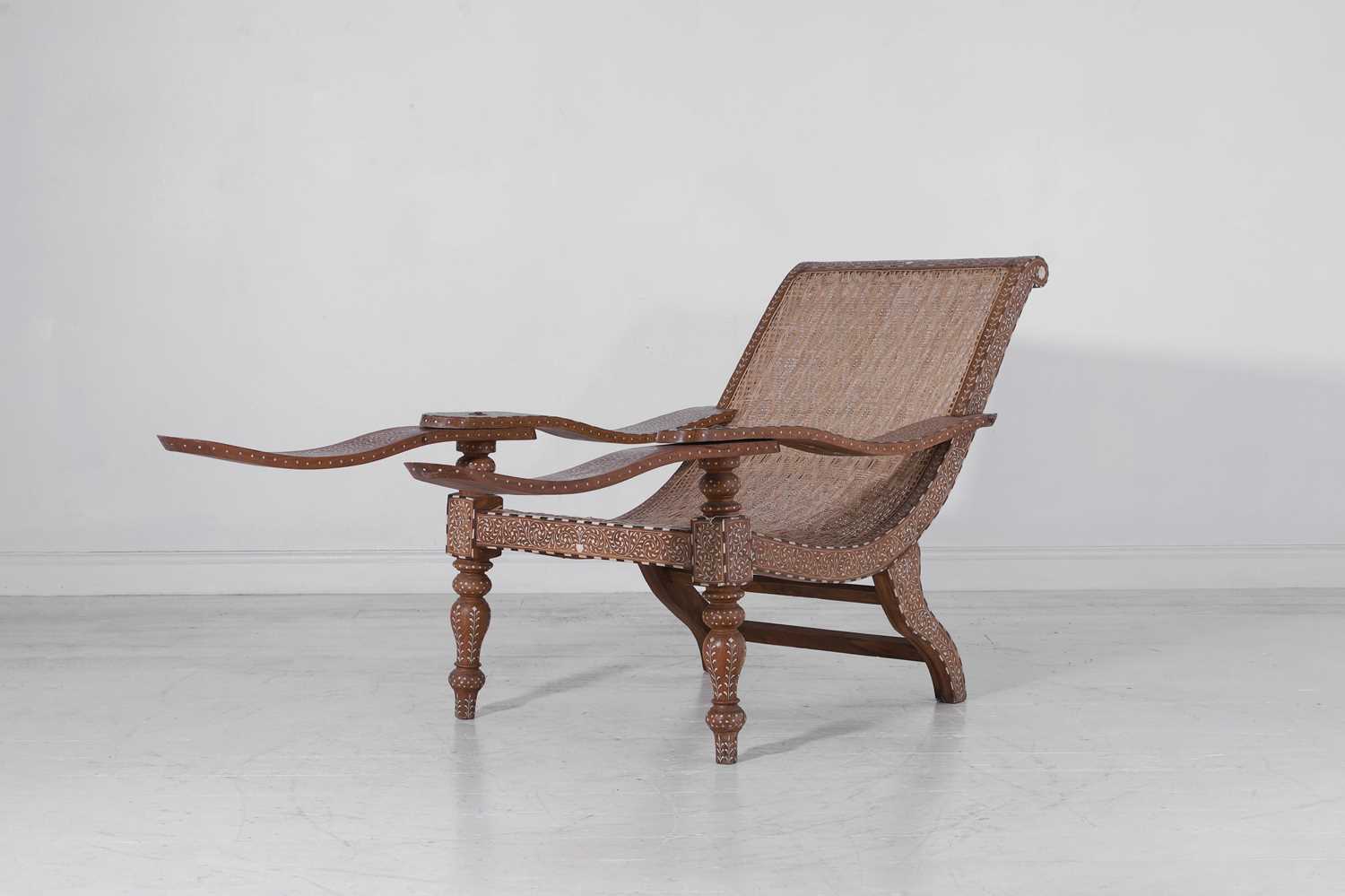 A teak, bone and ebony plantation chair, late 19th/early 20th century ...