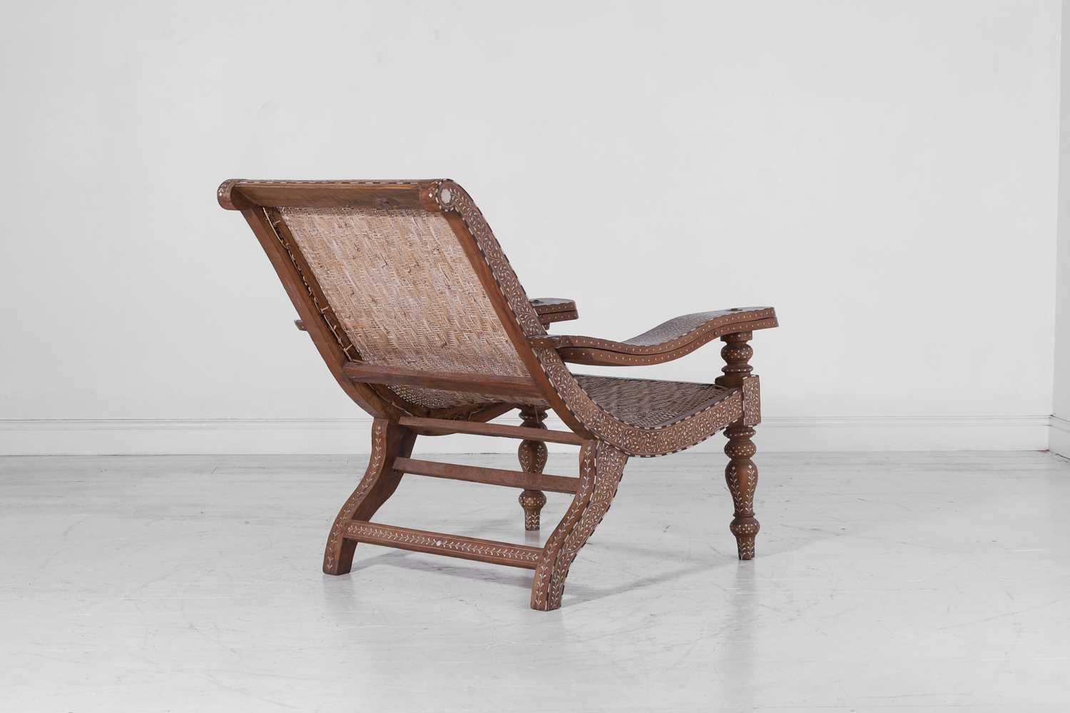 A teak, bone and ebony plantation chair, late 19th/early 20th century ...
