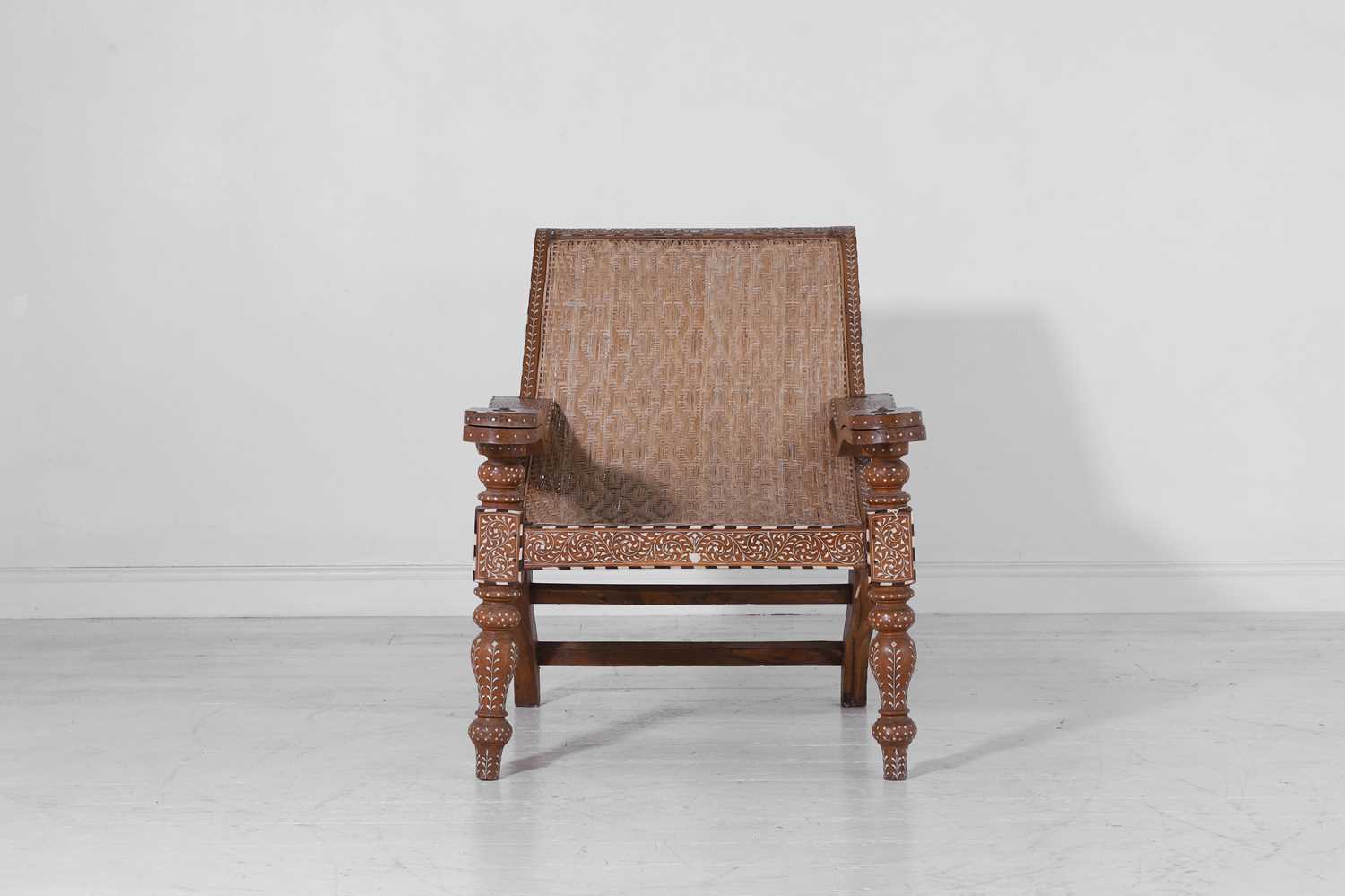 A teak, bone and ebony plantation chair, late 19th/early 20th century ...