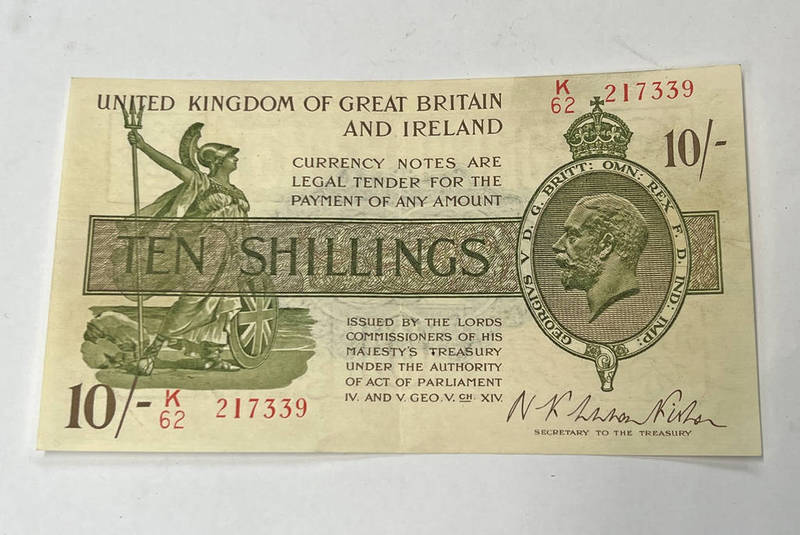 UNITED KINGDOM OF GREAT BRITAIN AND IRELAND TEN SHILLINGS TREASURY BANK ...