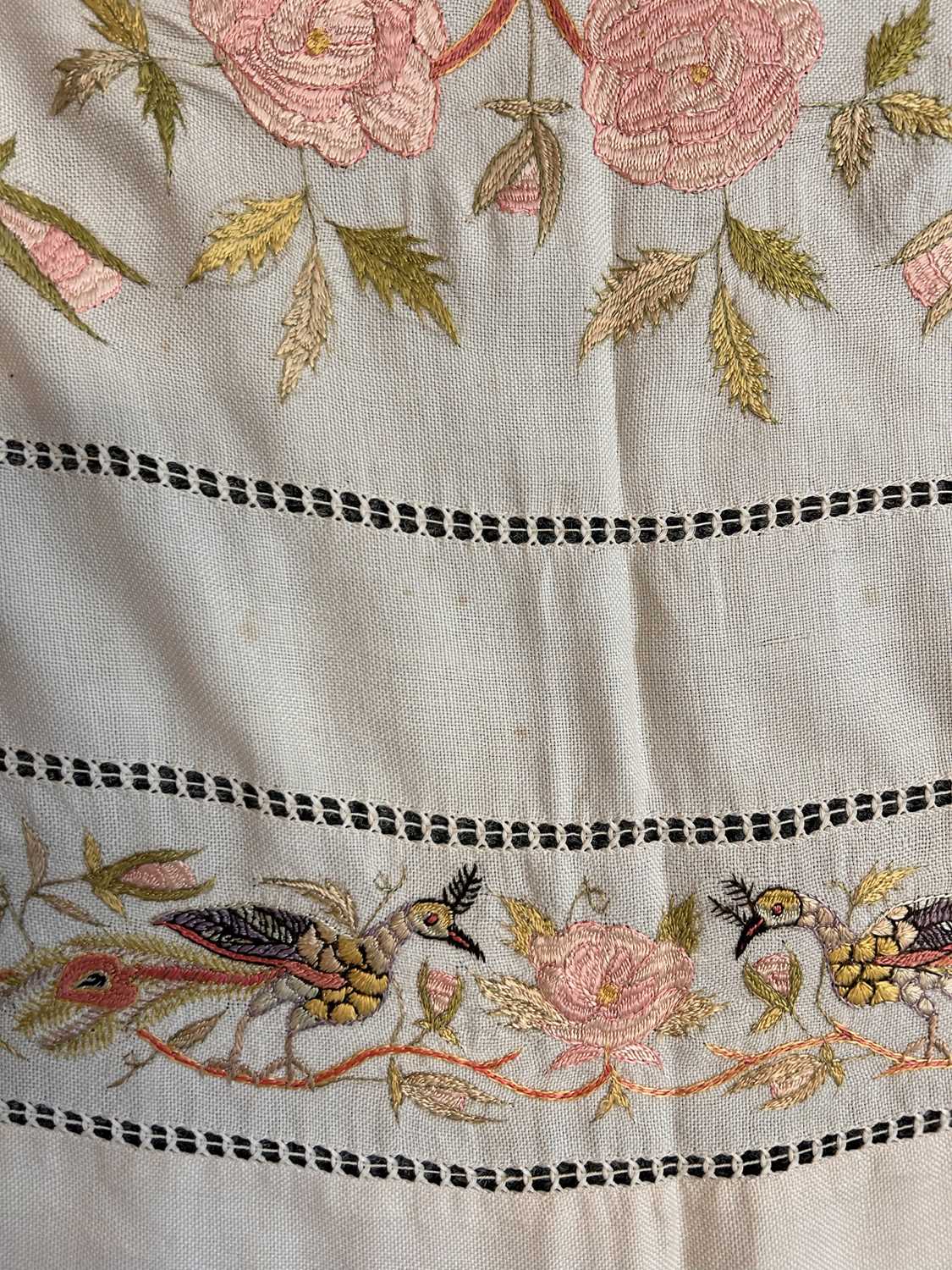 Early 20th Century Embroidered Bed Covers/Throws comprising a cream linen example, silk embroider