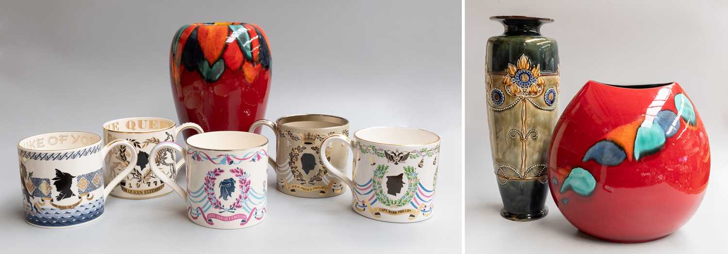 Five Wedgwood Pottery Commemorative Mugs, by Richard Guyatt, together ...