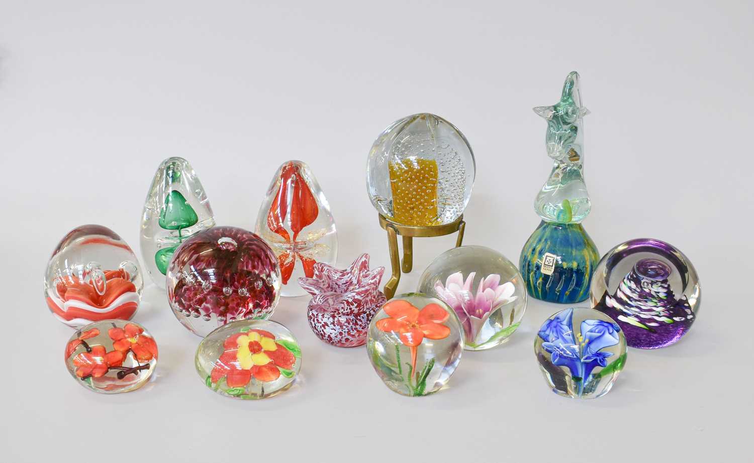 A Collection of Glass Paperweights, including Mdina, Glaskünstler, and ...