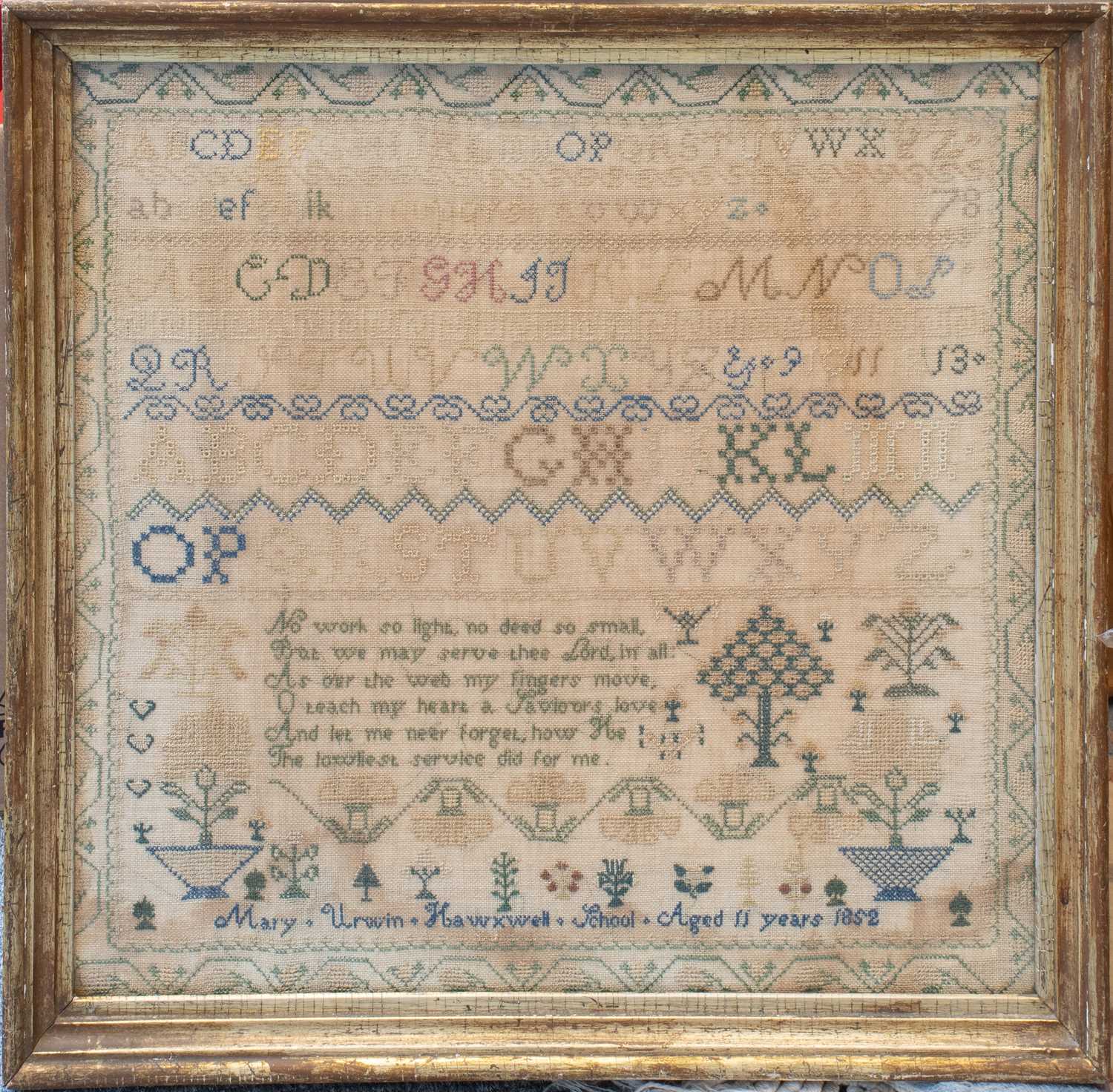 Alphabet Sampler by Mary Unwin, Hawxwell School, Aged 11, 1852, with ...