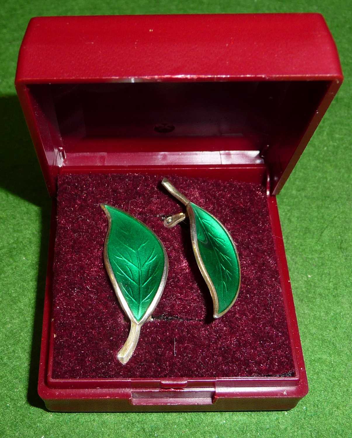 David Andersen silver and enamel leaf earrings