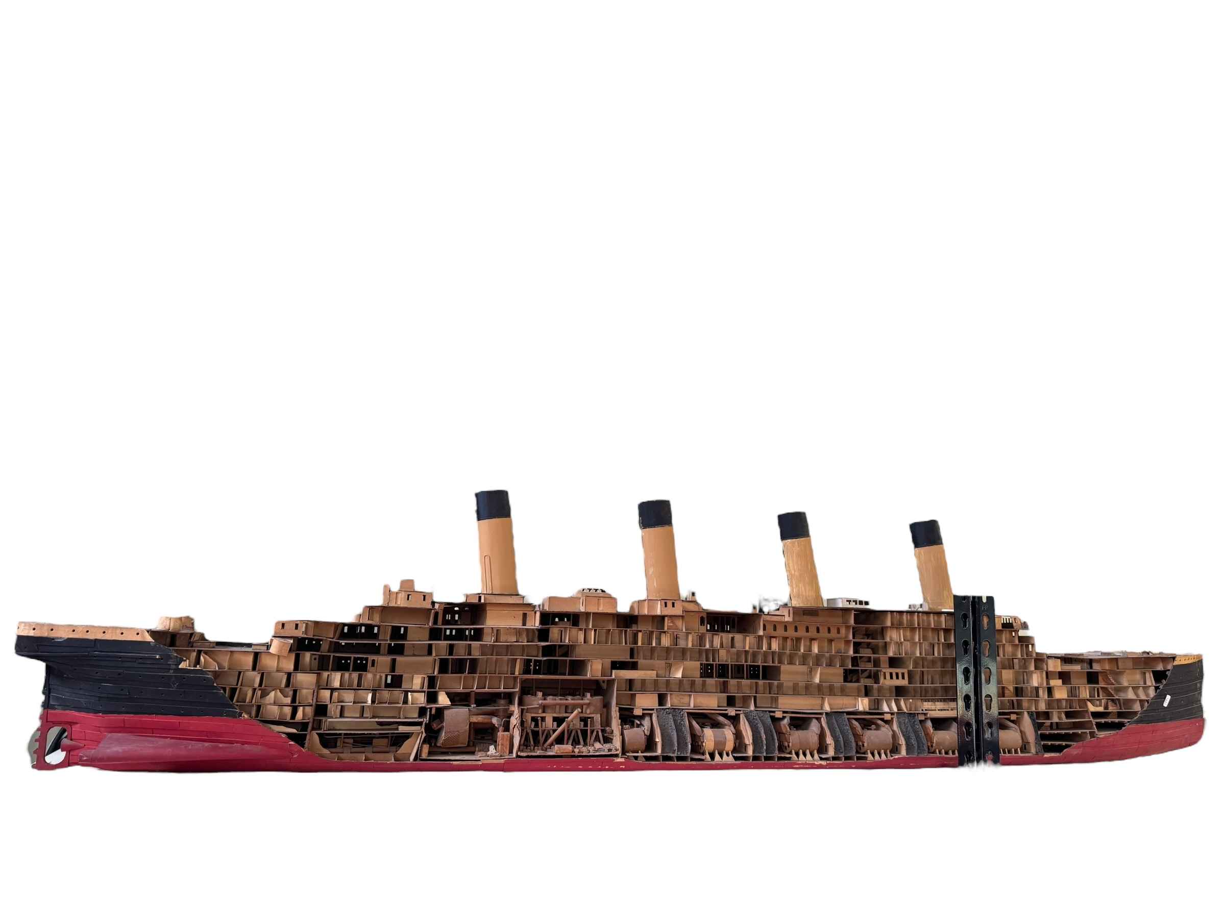 Large model of the Titanic showing structure and a fishing trawler boat ...
