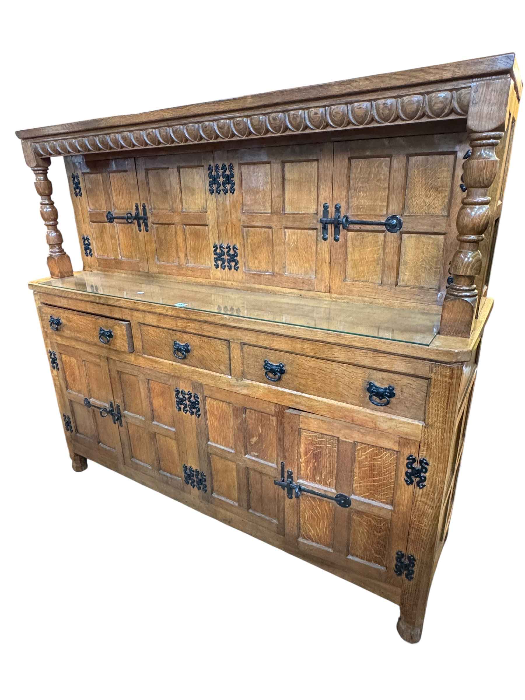 Albert 'Eagleman' Jeffray oak buffet sideboard having two pairs of ...