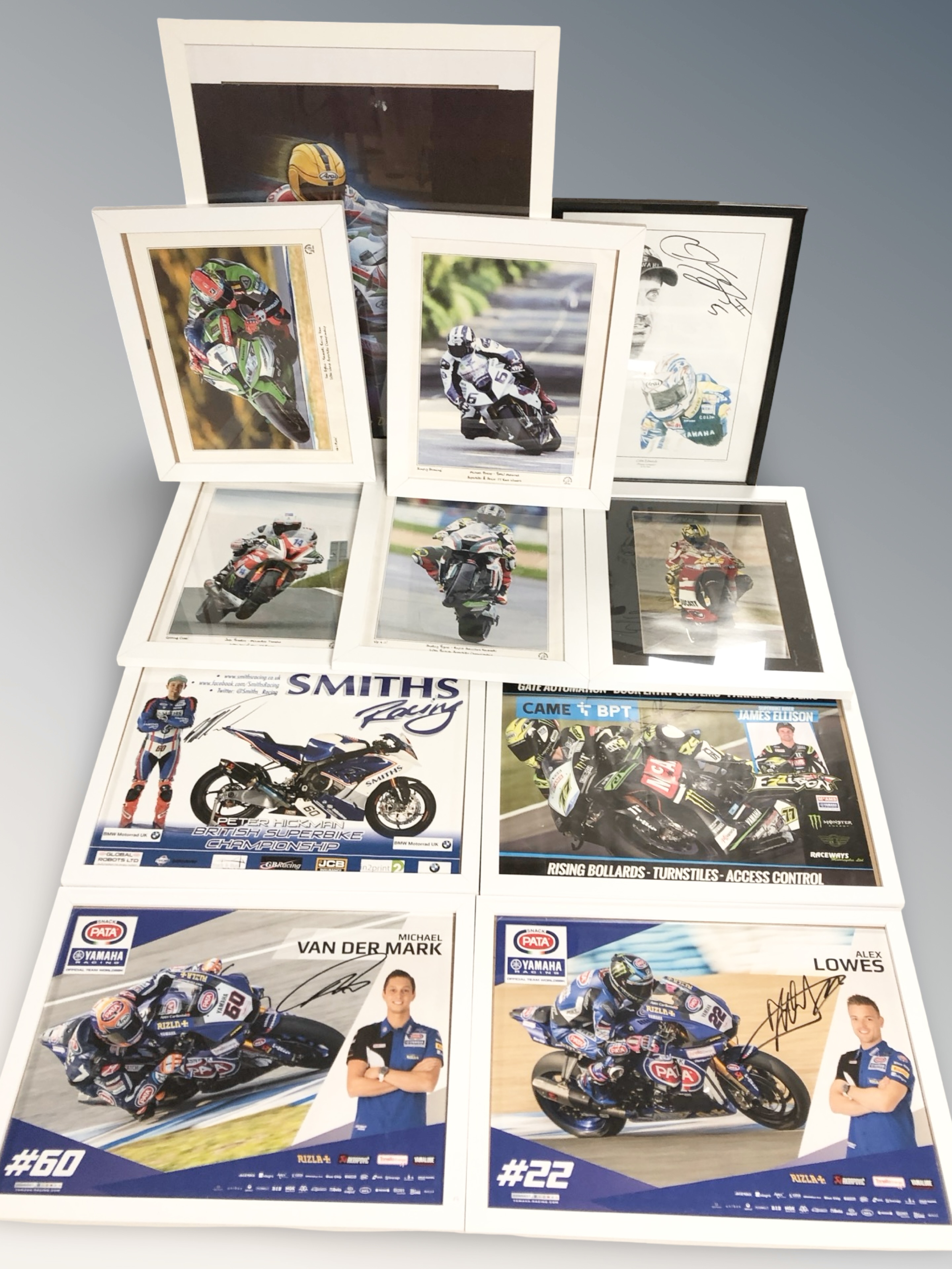A group of motor racing motorbike prints, Valentino Rossi montage, Isle ...