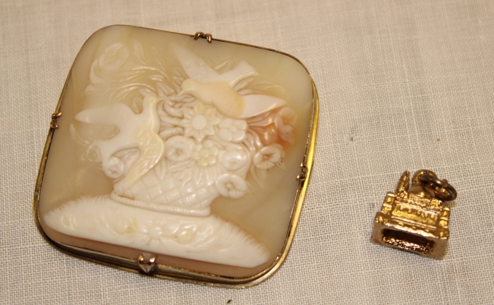 A good quality gilt mounted square cameo brooch with square panel ...