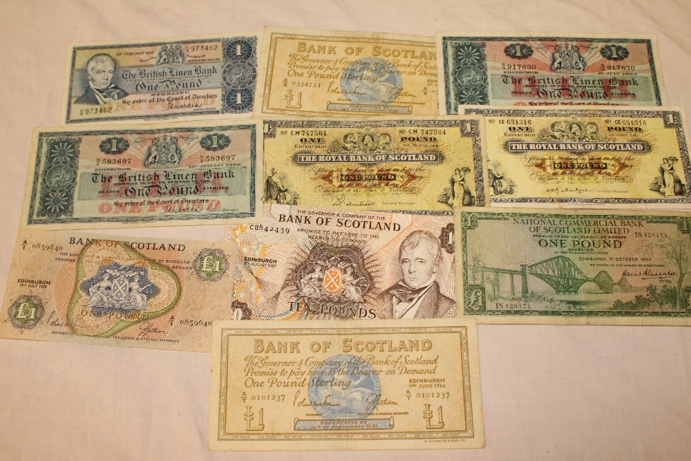 A collection of ten Scottish banknotes, mainly 1960s including British ...