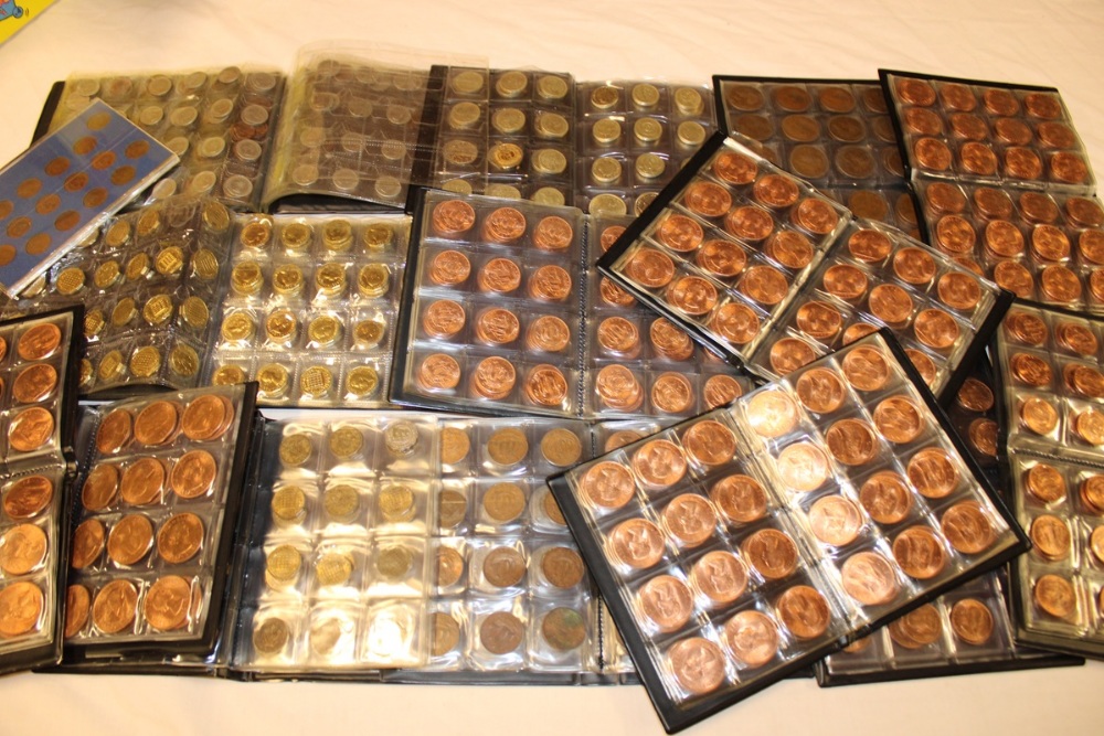 Various folder albums of pre-decimal pennies, half-pennies, brass 3d ...
