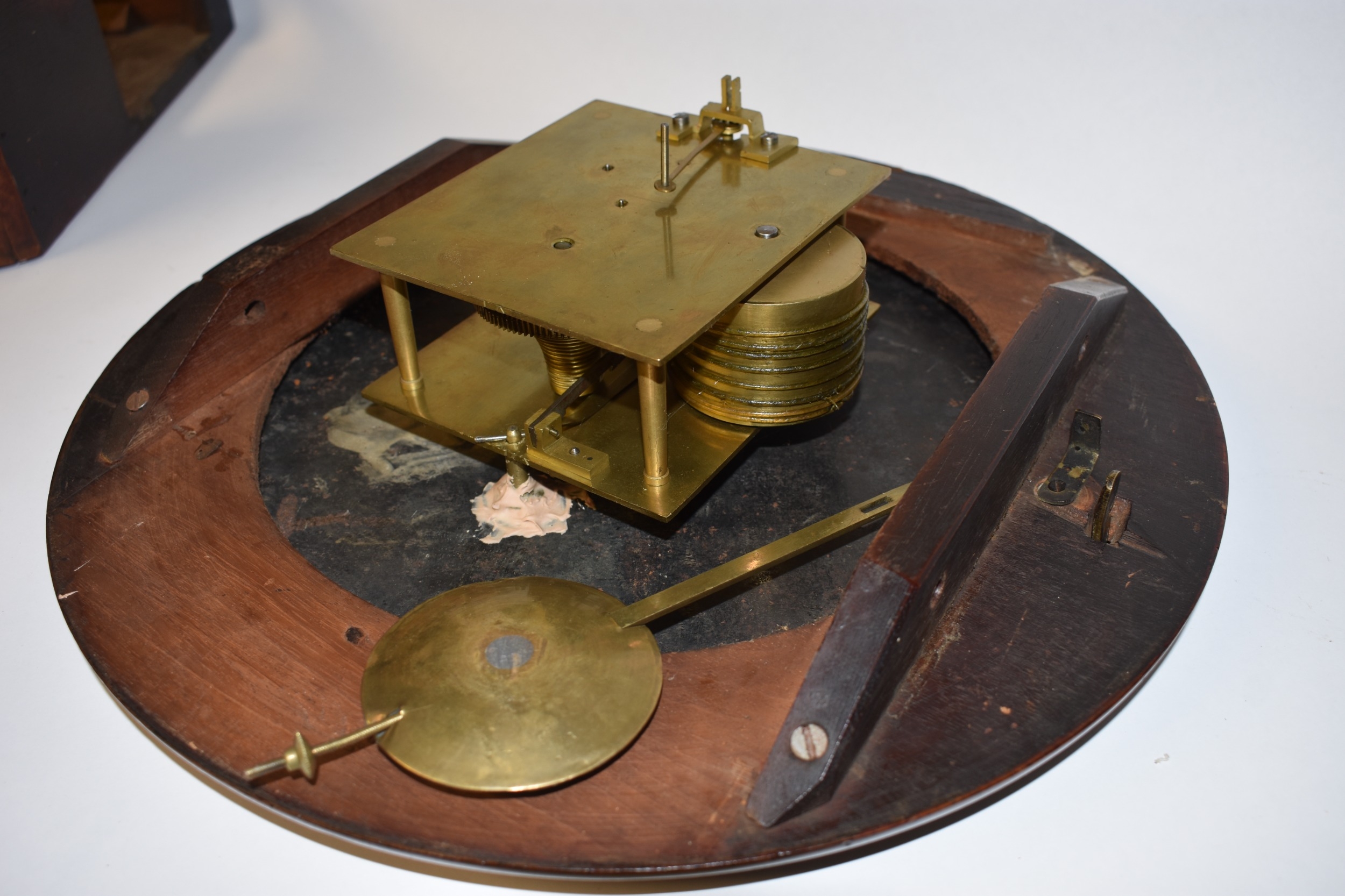 An RAF operations room wall clock in mahogany case, enamel 12 inch dial ...