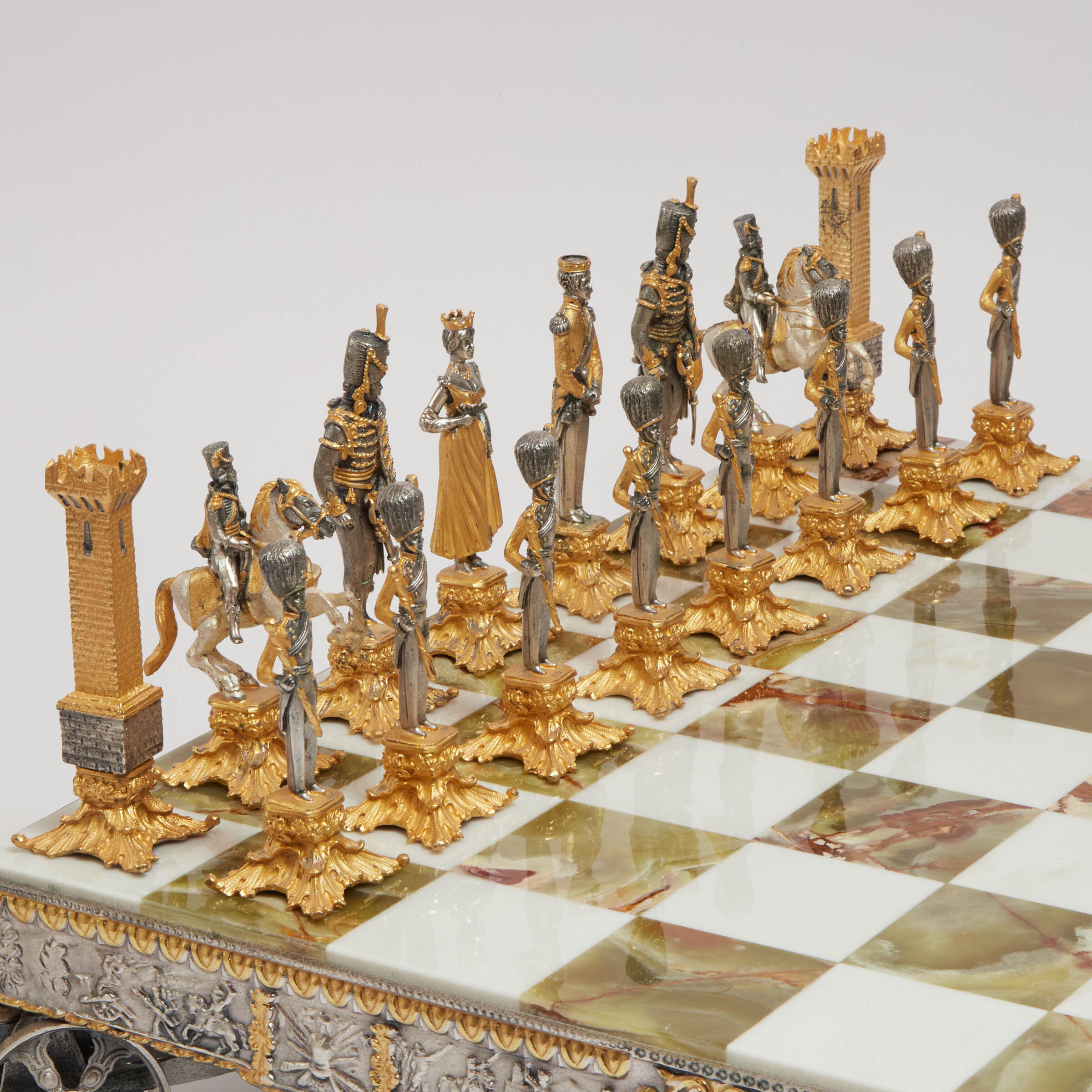 Large Silvered and Gilt Metal Napoleonic Wars Chess Set by Giuseppe ...
