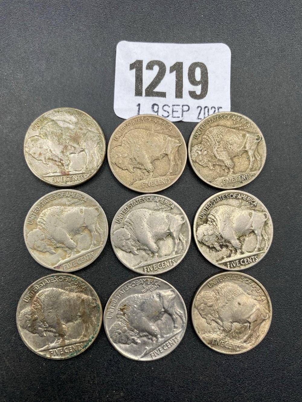 USA 9 x Indian head 5c coins, some better grade
