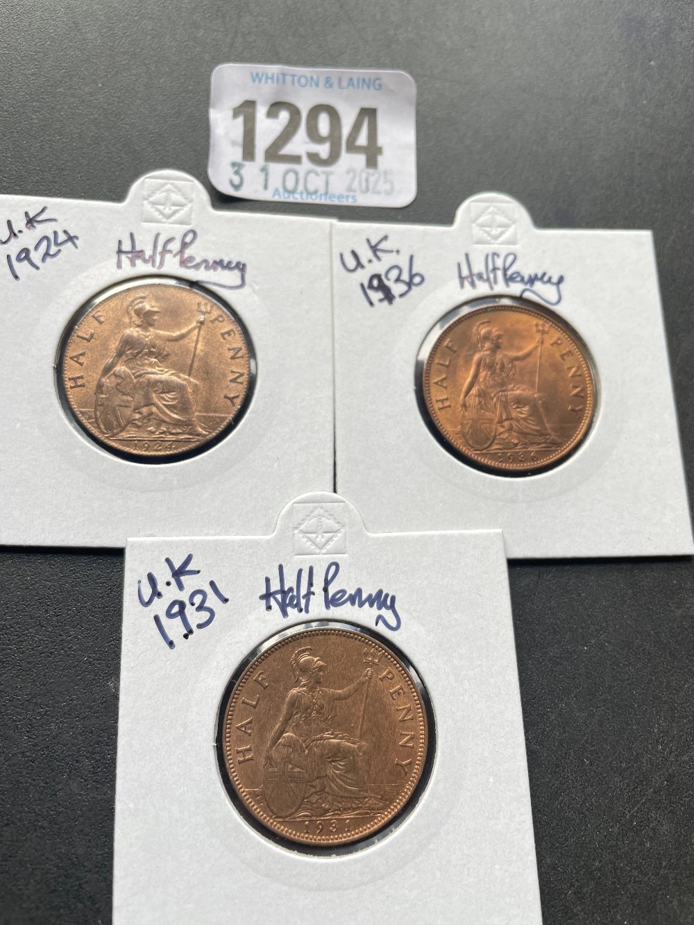 Half pennies (3) 1924 / 1931 / 1936 unc
