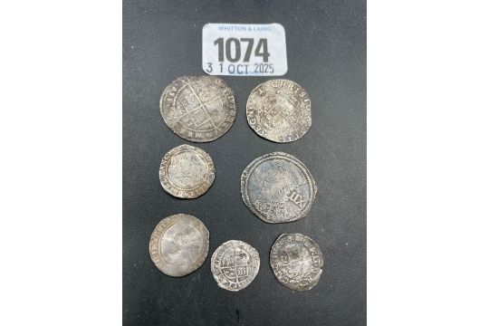 Elizabeth I (4), Charles I and James I silver coins