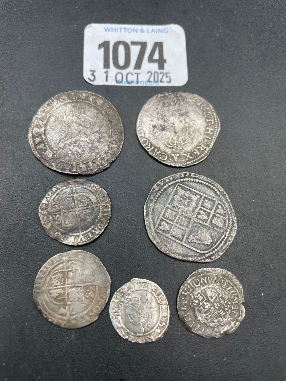 Elizabeth I (4), Charles I and James I silver coins