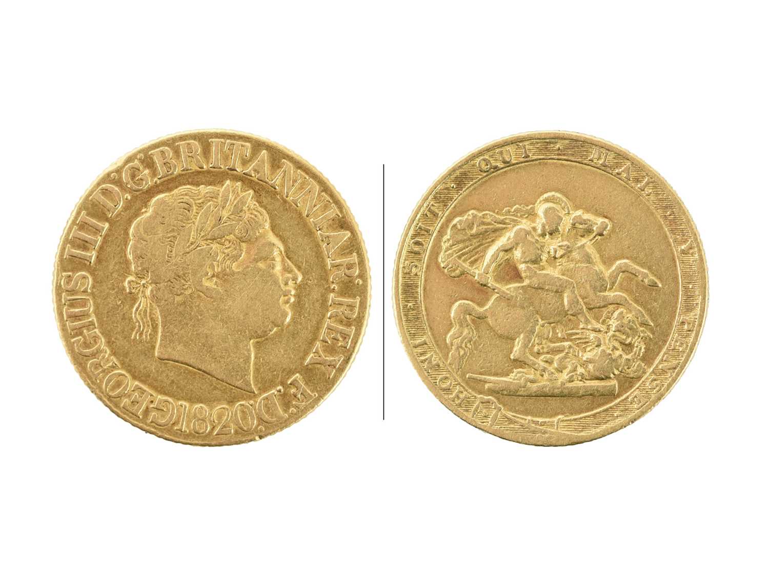 George III, gold sovereign, 1820, new coinage, legend type B, open 2 in ...