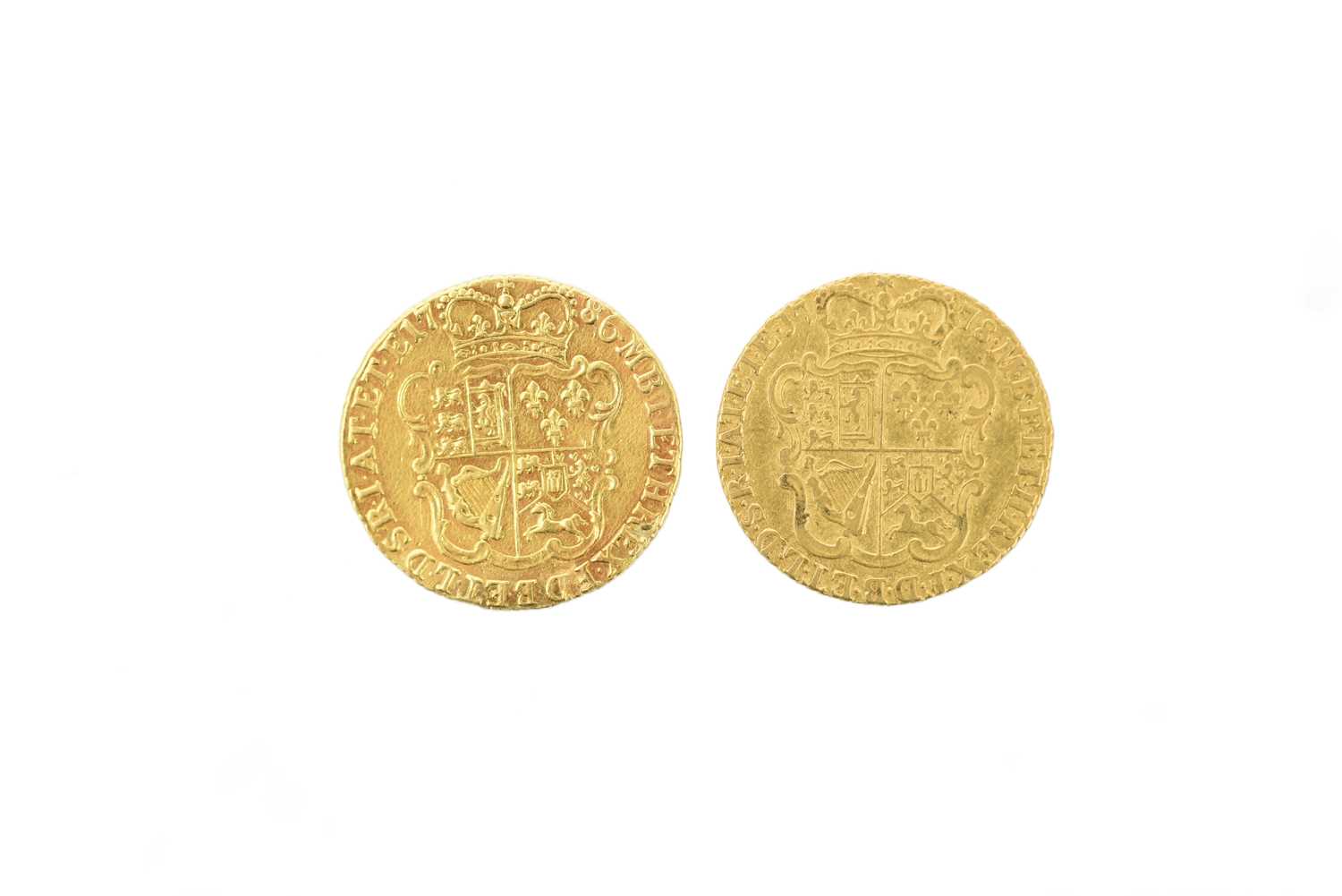 George III, gold half-guineas (2), 1778 and 1786, fourth head, rev ...