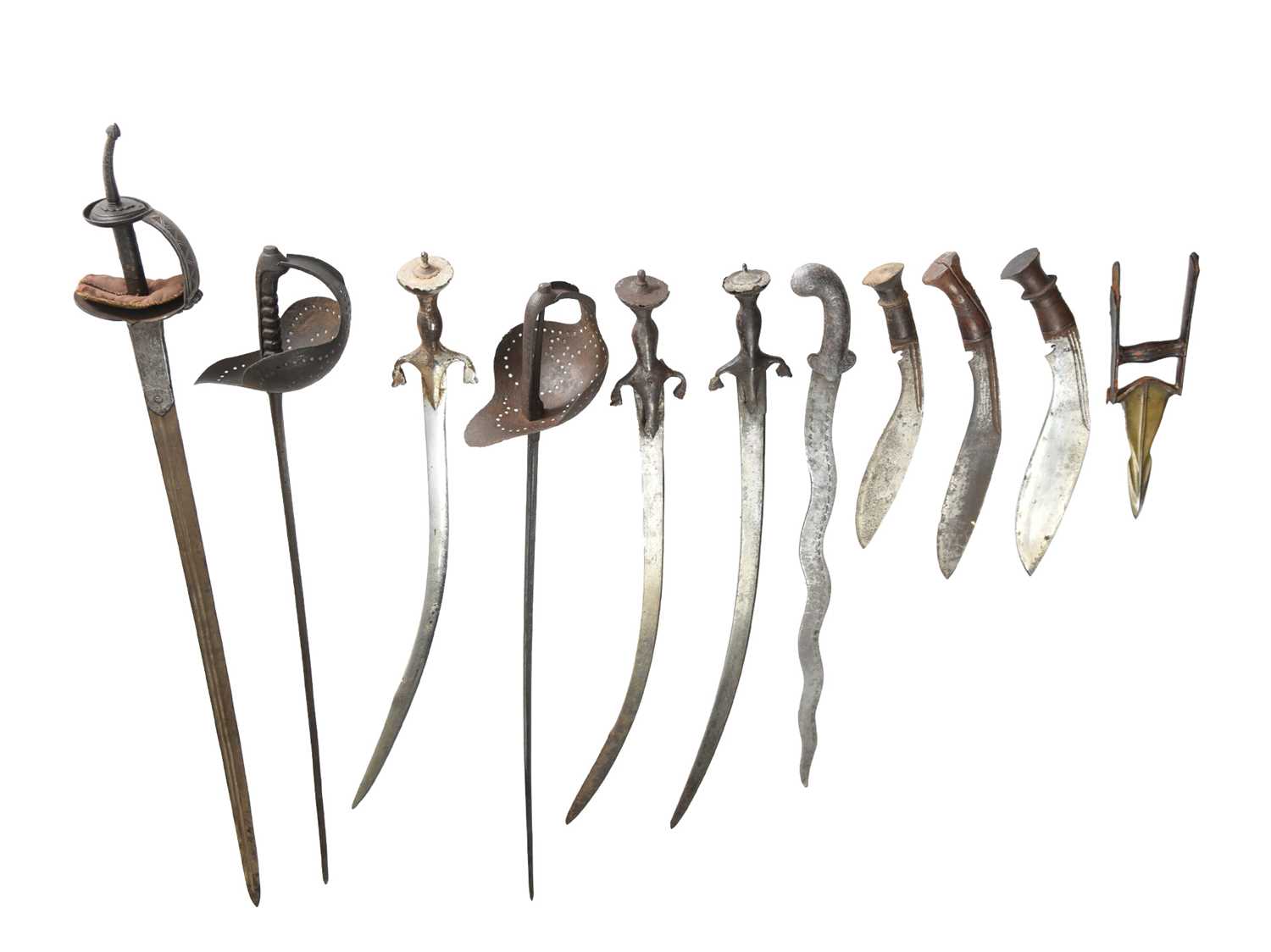 An Indian sword (firangi), straight single-edged bi-fullered blade 38 ...