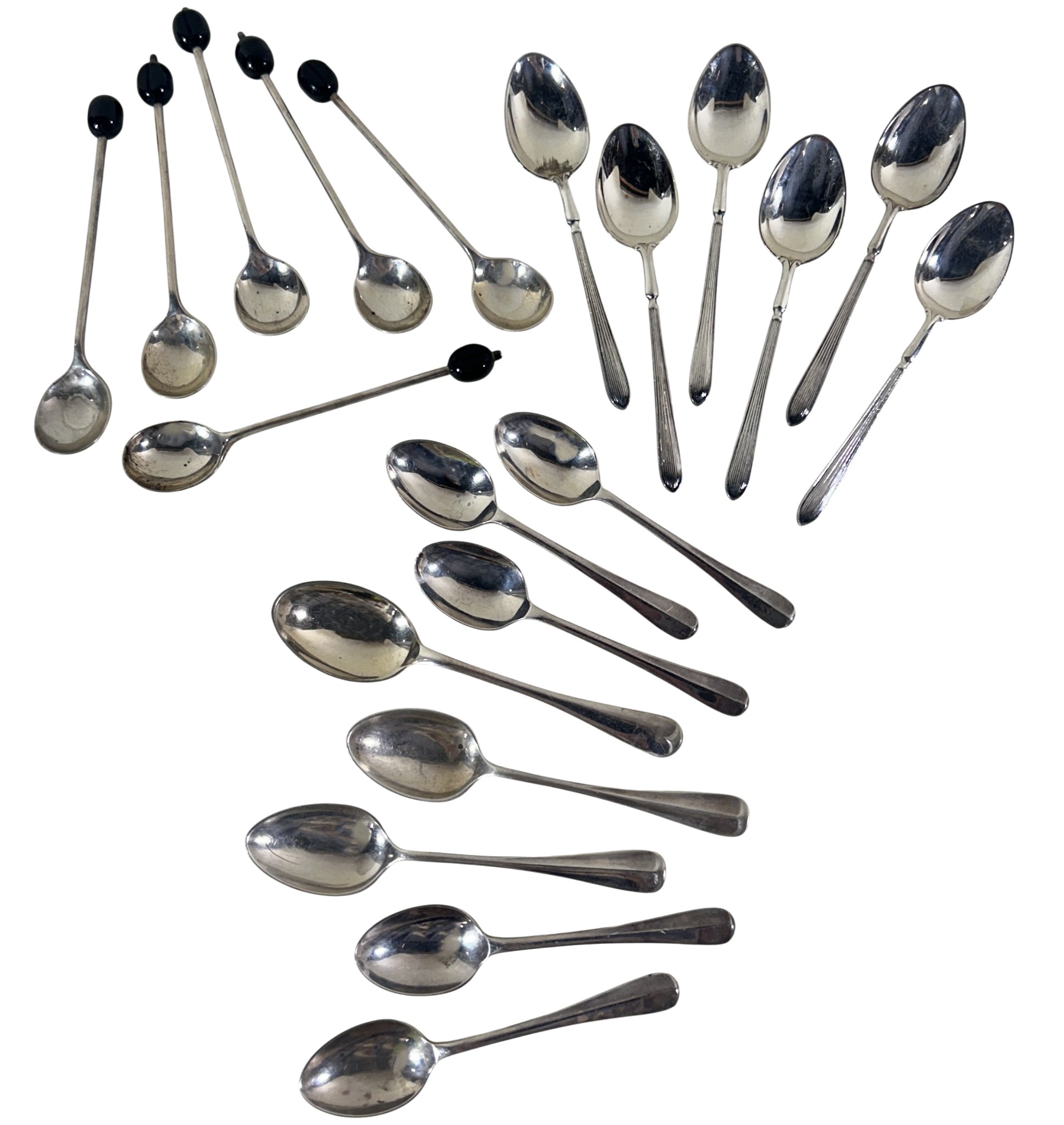 Three cased sets of silver coffee / tea spoons comprising: six ...