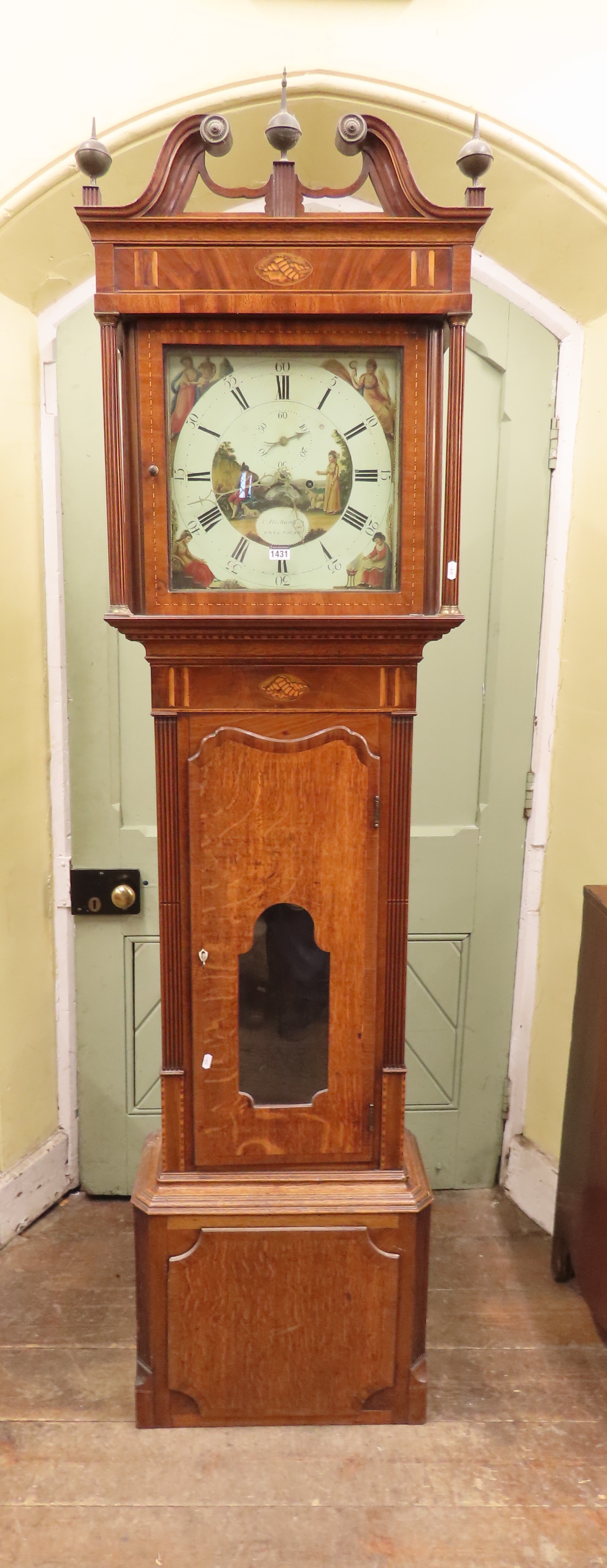 A Regency oak longcase clock, case with inlaid detail, enclosing a ...