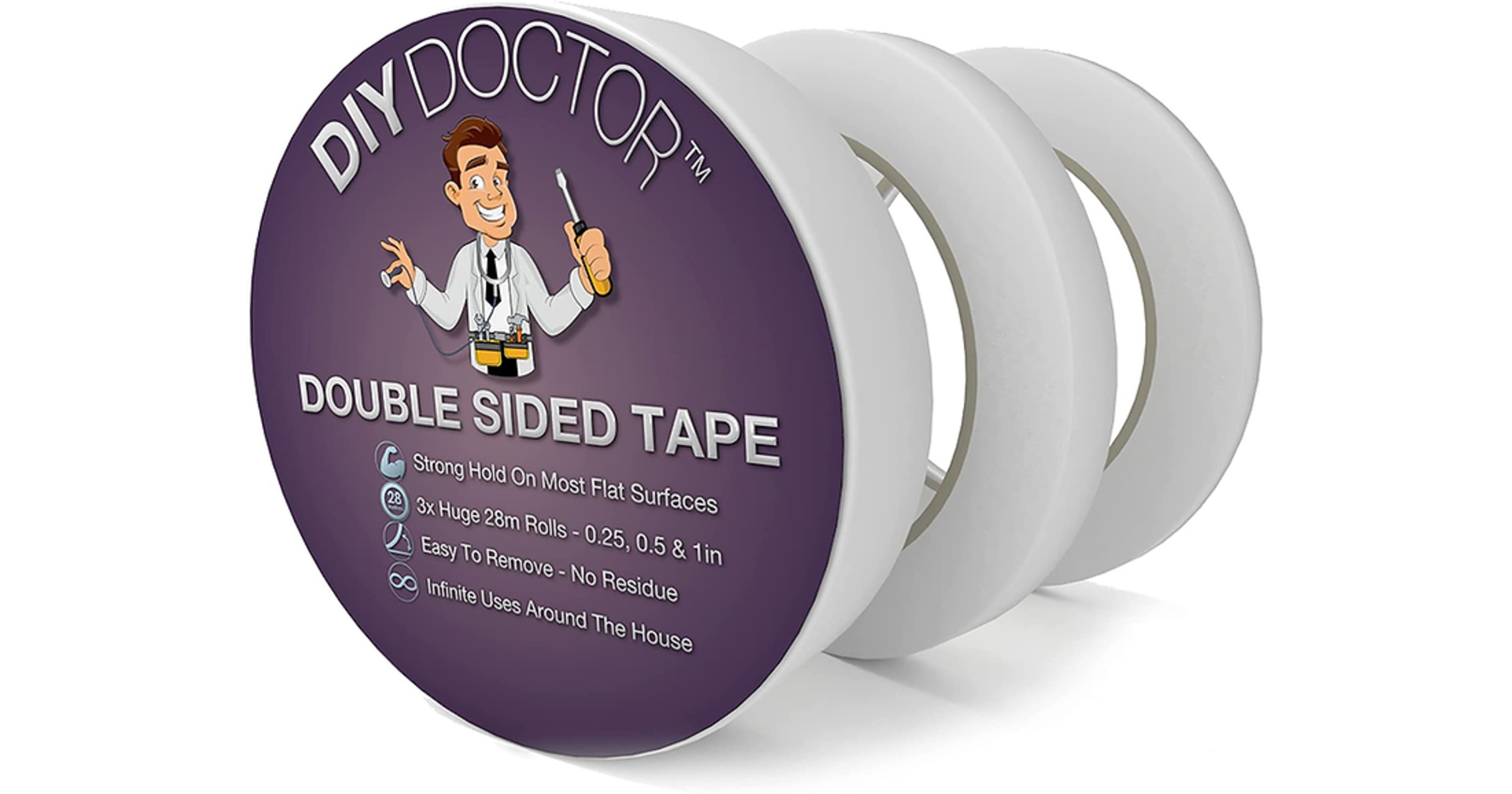 270 X BRAND NEW PACKS OF 3 DIY DOCTOR DOUBLE SIDED TAPE ROLLS 3 X 28M ...