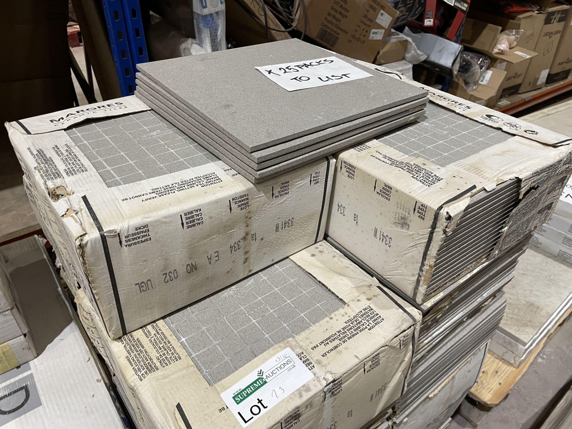 25 X PACKS OF MARGRES CERAMIC TILES, GREY 30X 30CM, 1.44M2 PER PACK INSL