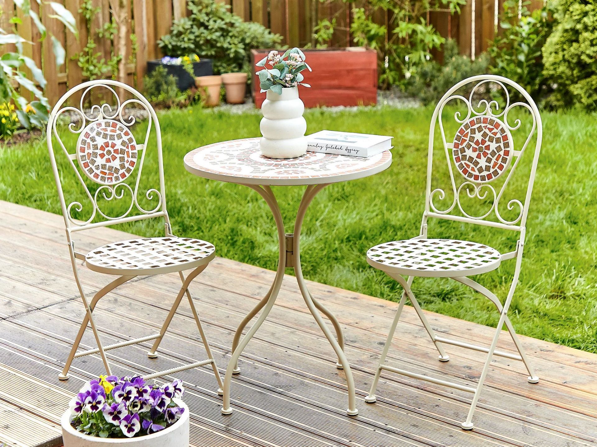 Alpine Corporation JFH918A Mosaic Bistro Set, 3-Piece, 2 People Seating ...
