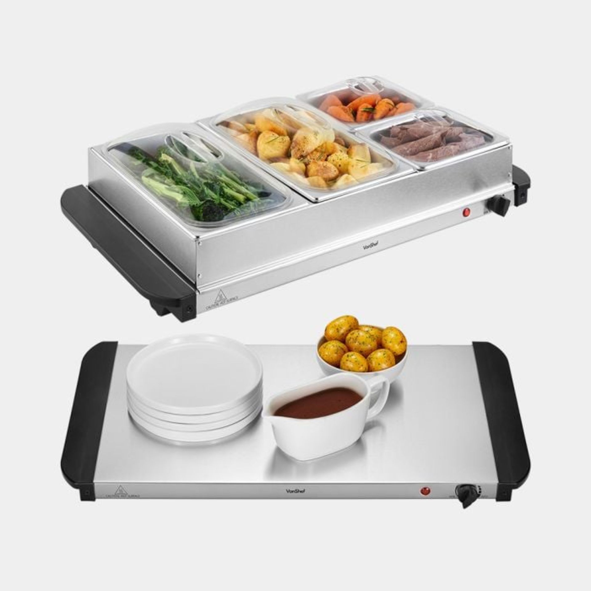 Boxed 2-in- 1 Buffet Food Server With 4 Sections-RS1.2
