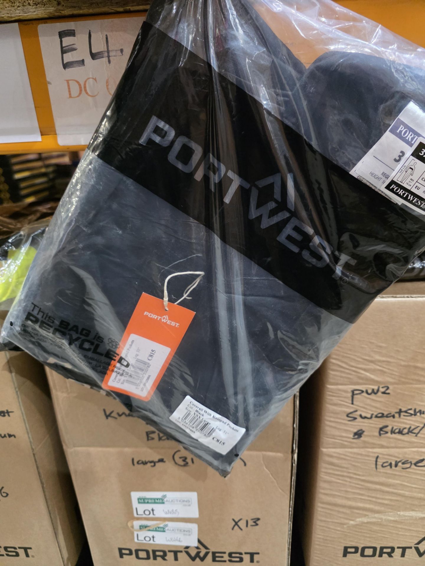 5 X NEW PACKAGED PORTWEST COVERALL WITH KNEEPAD POCKETS IN BLACK. SIZE ...