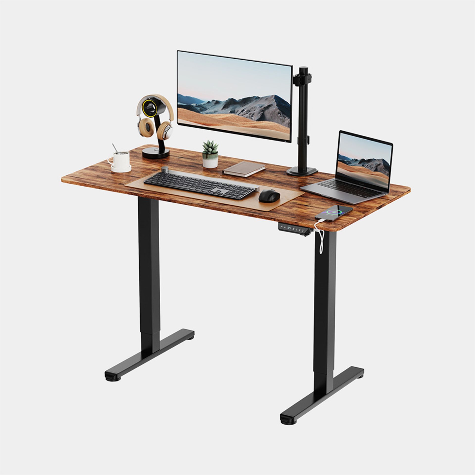 Boxed Large Adjustable Dark Wood Electric Standing Desk with USB C ...