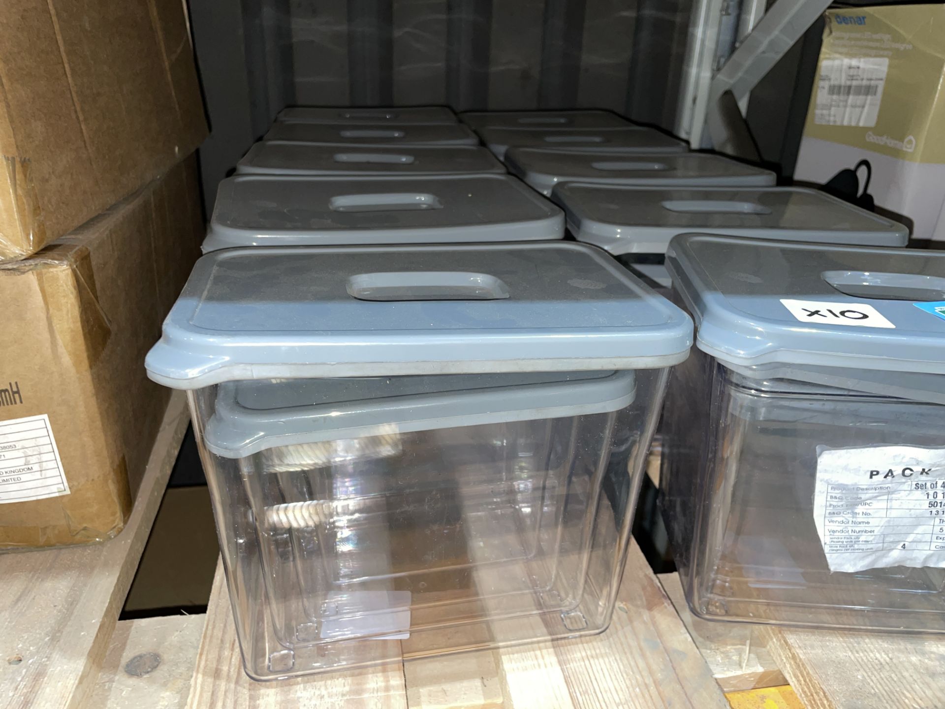 10 X BRAND NEW SET OF 4 CLEAR CONTAINERS, 0.75,1.25,2,3.3.5L, WITH ...