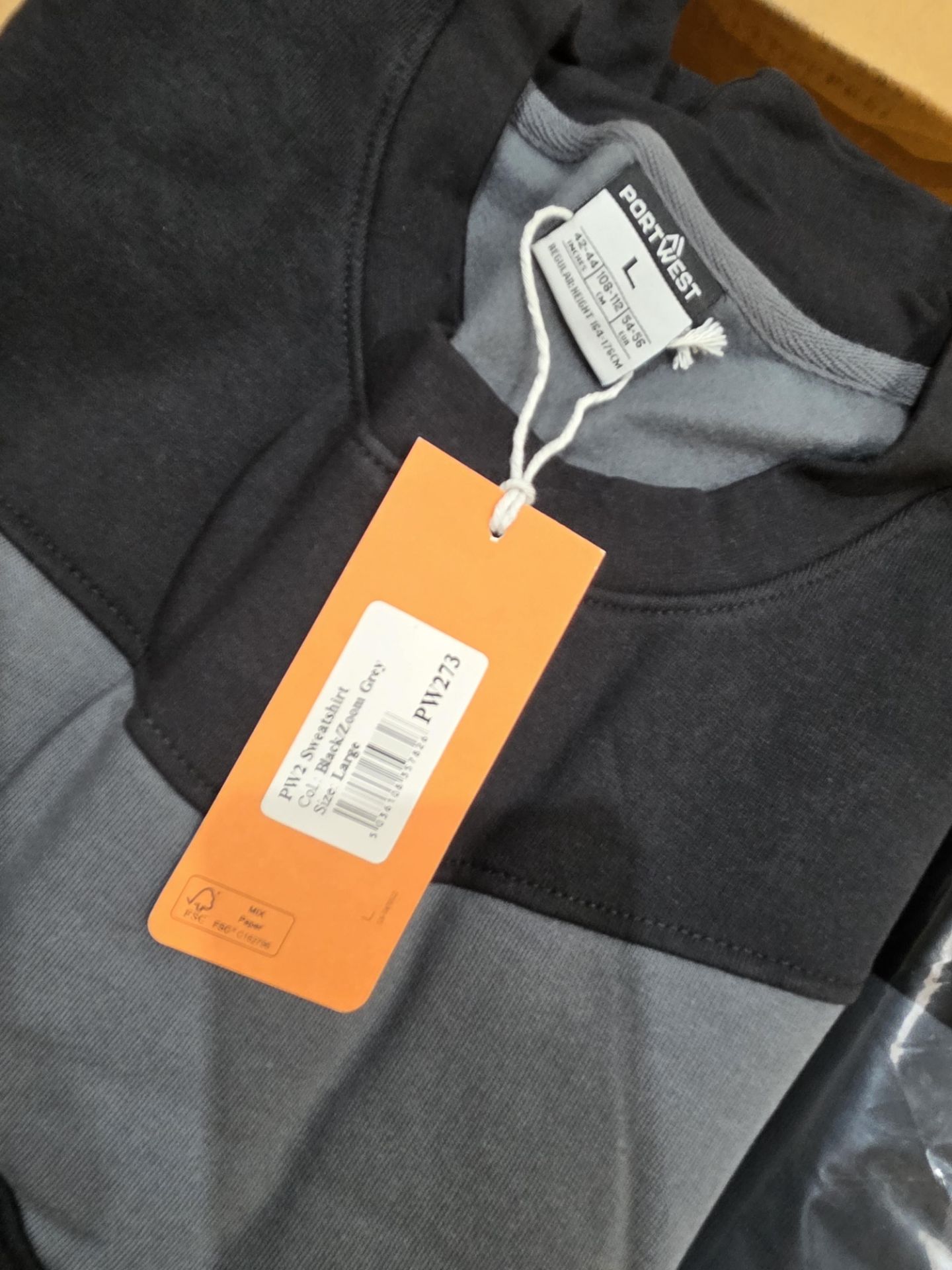 6 X NEW PACKAGED PORTWEST PW2 SWEATSHIRTS BLACK & ZOOM GREY. SIZES MAY ...