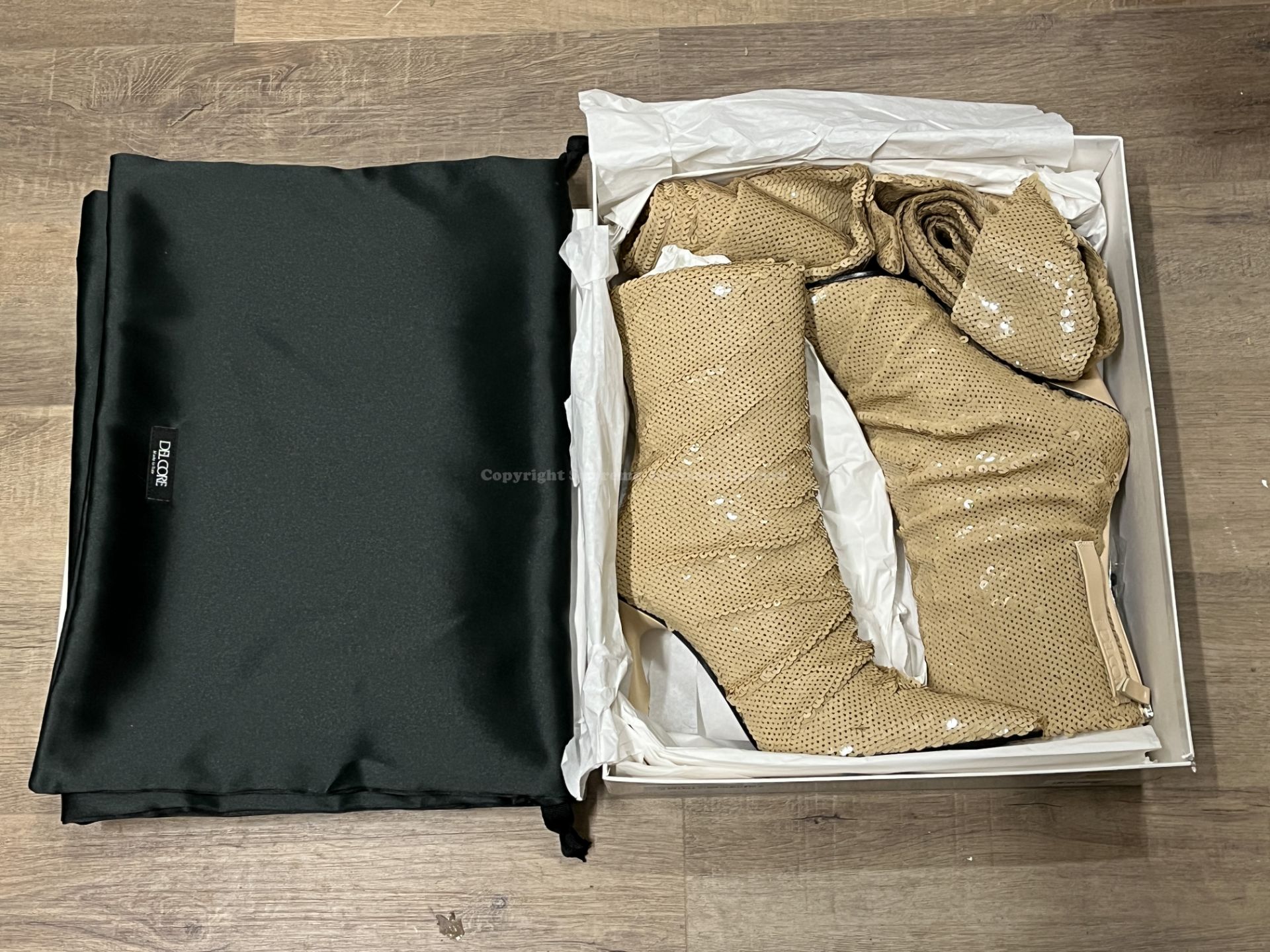BRAND NEW DEL-CORE Draped Sequin Boot 105-Pailletes - BEIGE - SIZE 39 ...