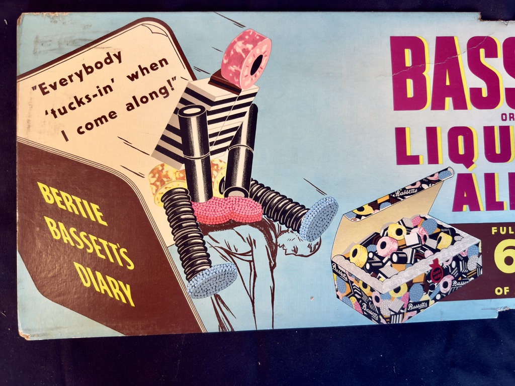 Colourful Cartoon of Bertie Bassett leap-frogging a man from within BB ...