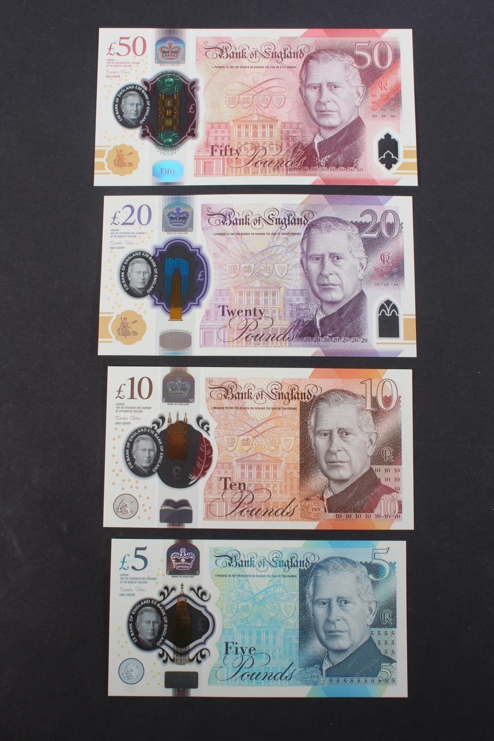 BANK OF ENGLAND King Charles III (2022-) set of polymer banknotes ...