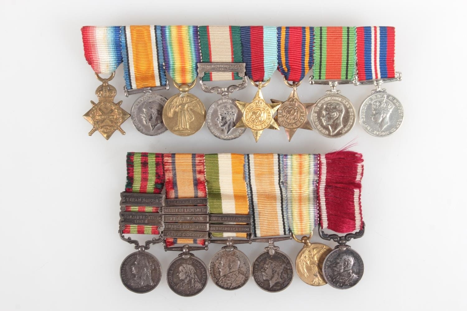 Miniature medals to include India general service medal with two claps ...