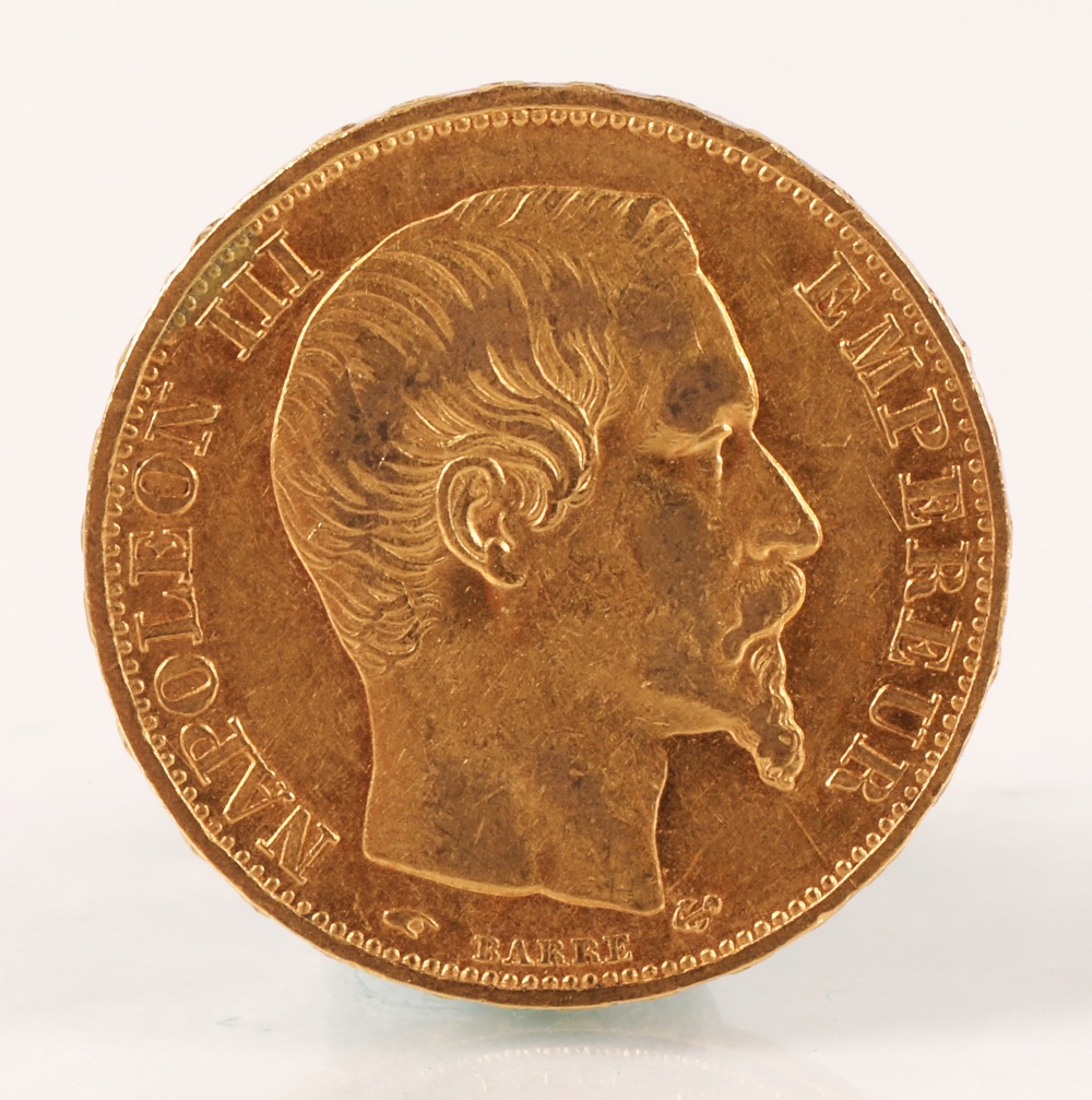 Napoleon III French 20 Francs gold coin 1858, weight 6.4 grams