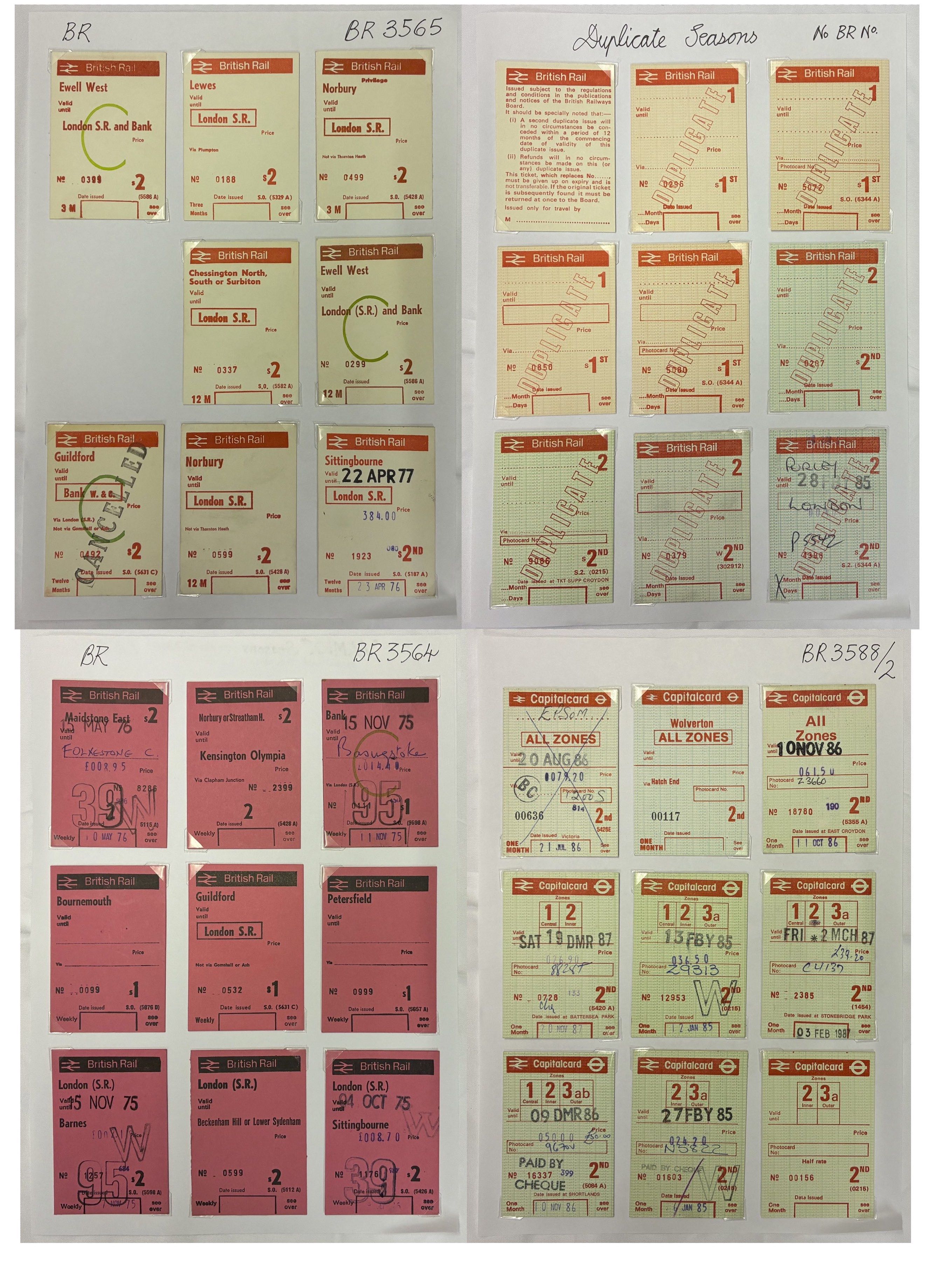 A folder of 60+ pages containing British Rail season tickets, some ...