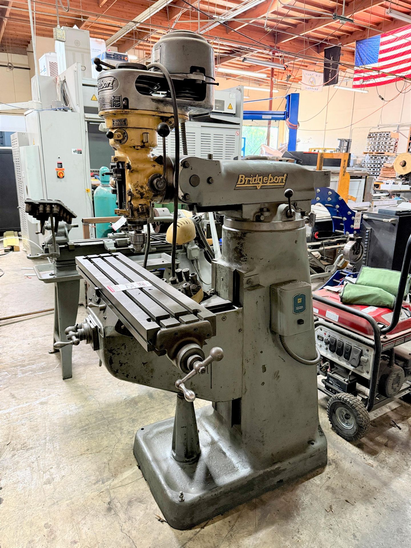 BRIDGEPORT VERTICAL MILL, 9" X 42" TABLE, S/N 56485, J-HEAD S/N J46259 ...
