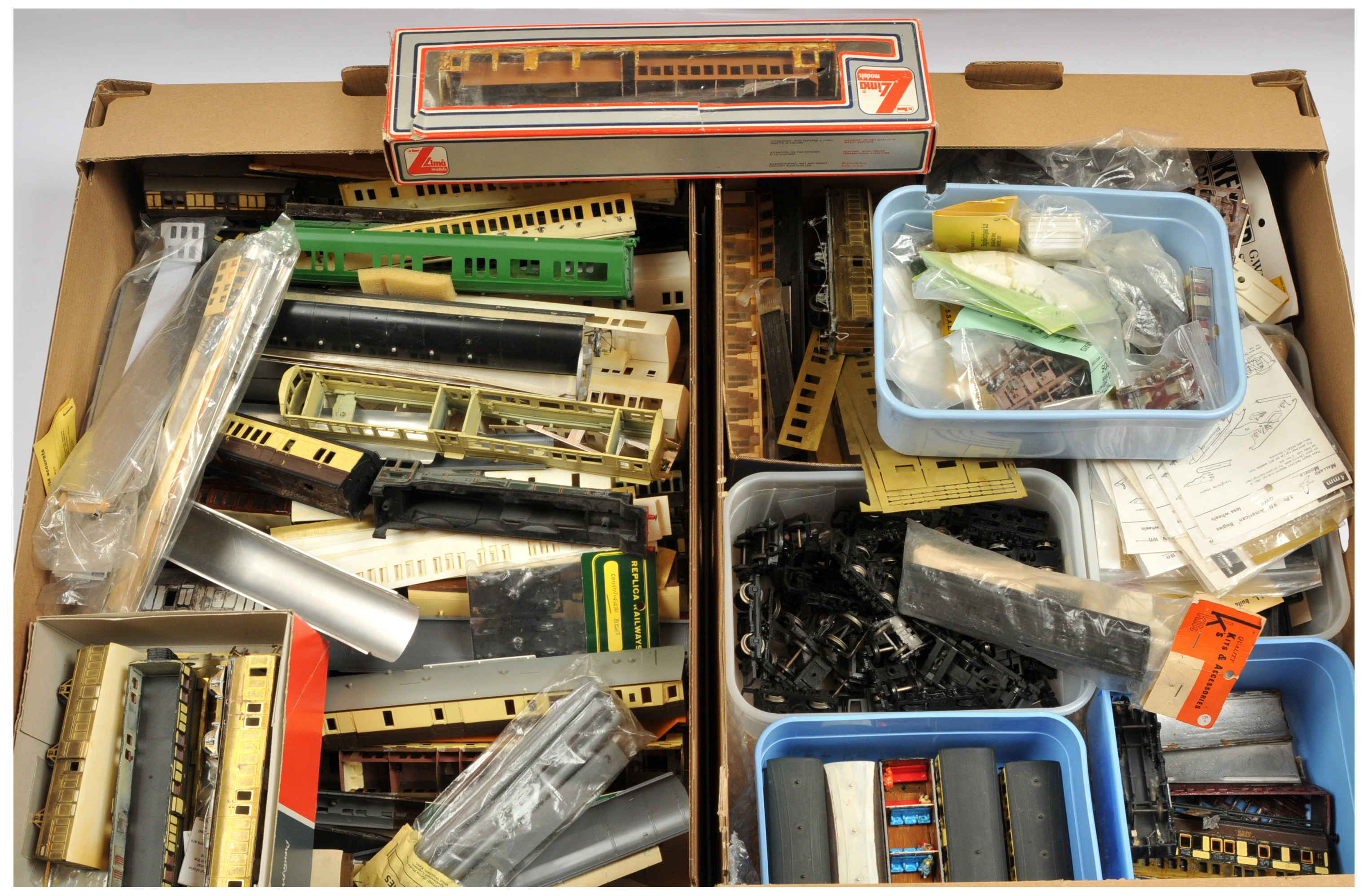 Model Railway Project boxes of mostly Coach and Wagon items, to include ...