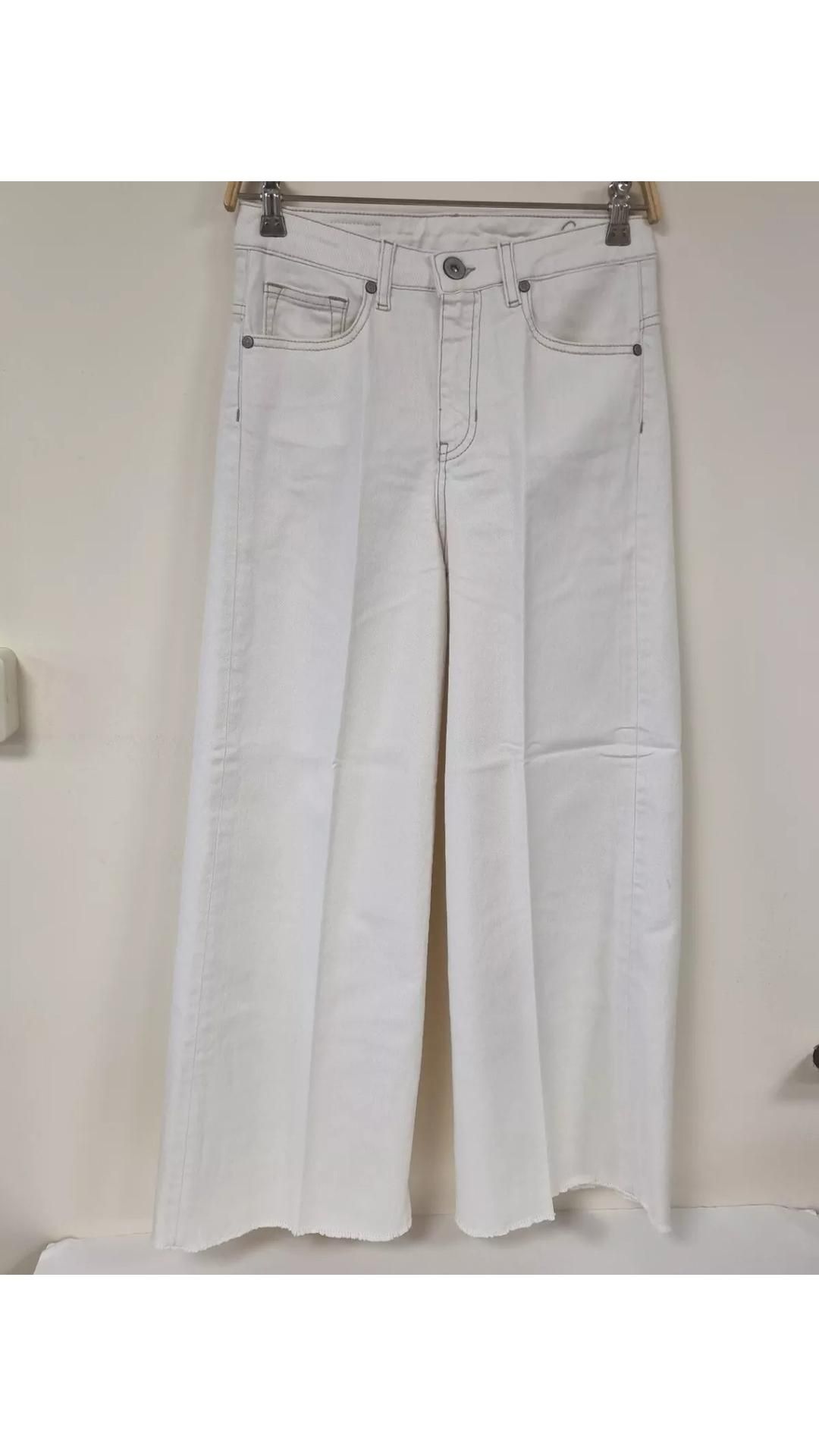 DenimStudio Women's Gery Cropped Wide Leg Jeans, Off White, Size 32