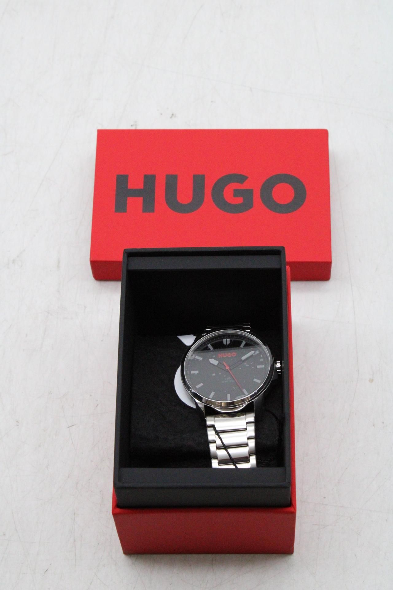 Hugo Boss Men's Black Dial Stainless Steel Bracelet Watch, Silver